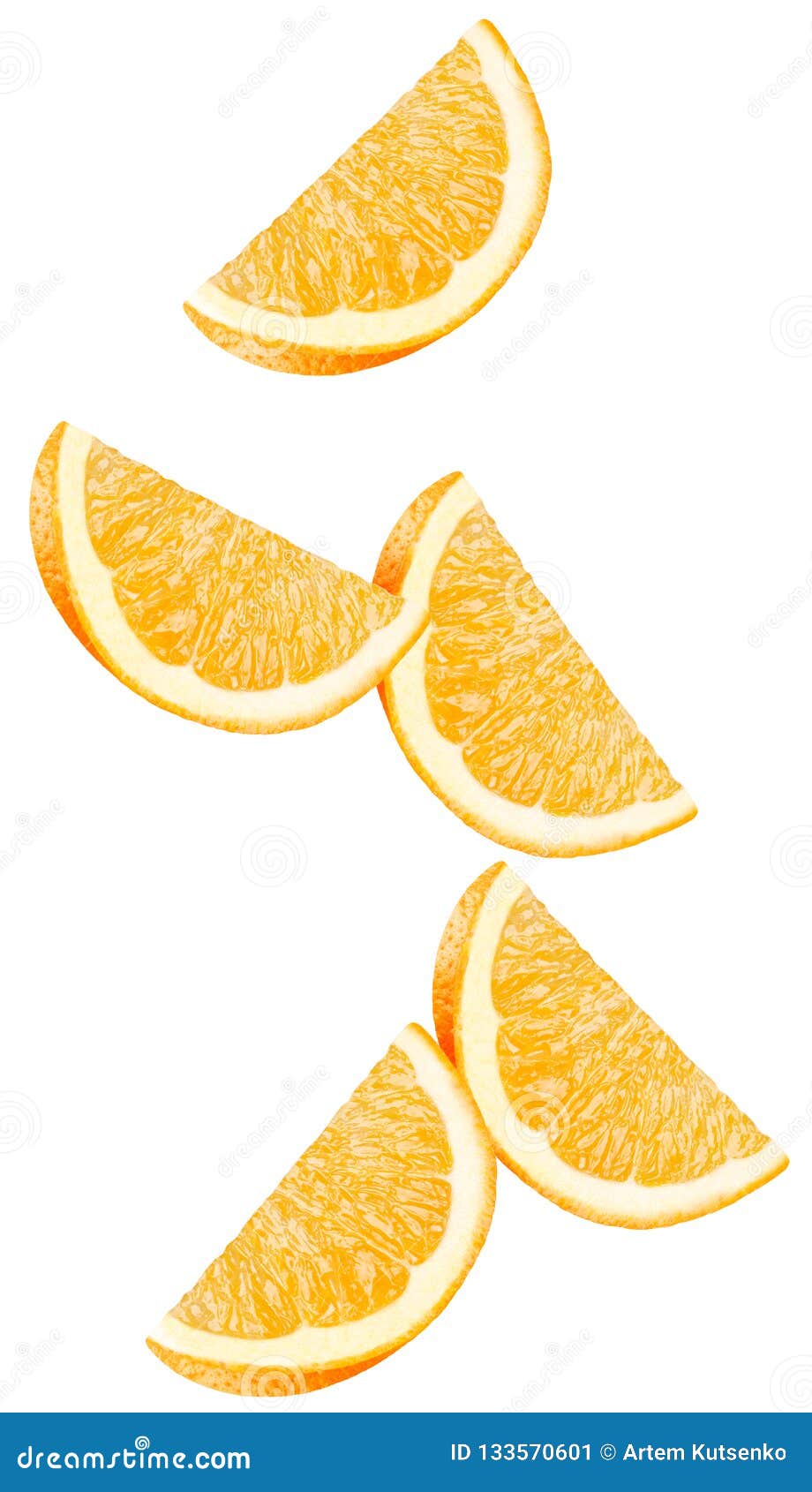 Isolated Flying Oranges. Falling Orange Pieces Isolated on White ...