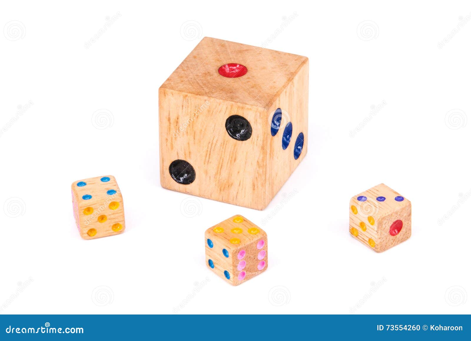 Isolated four wood dices stock photo. Image of color - 73554260