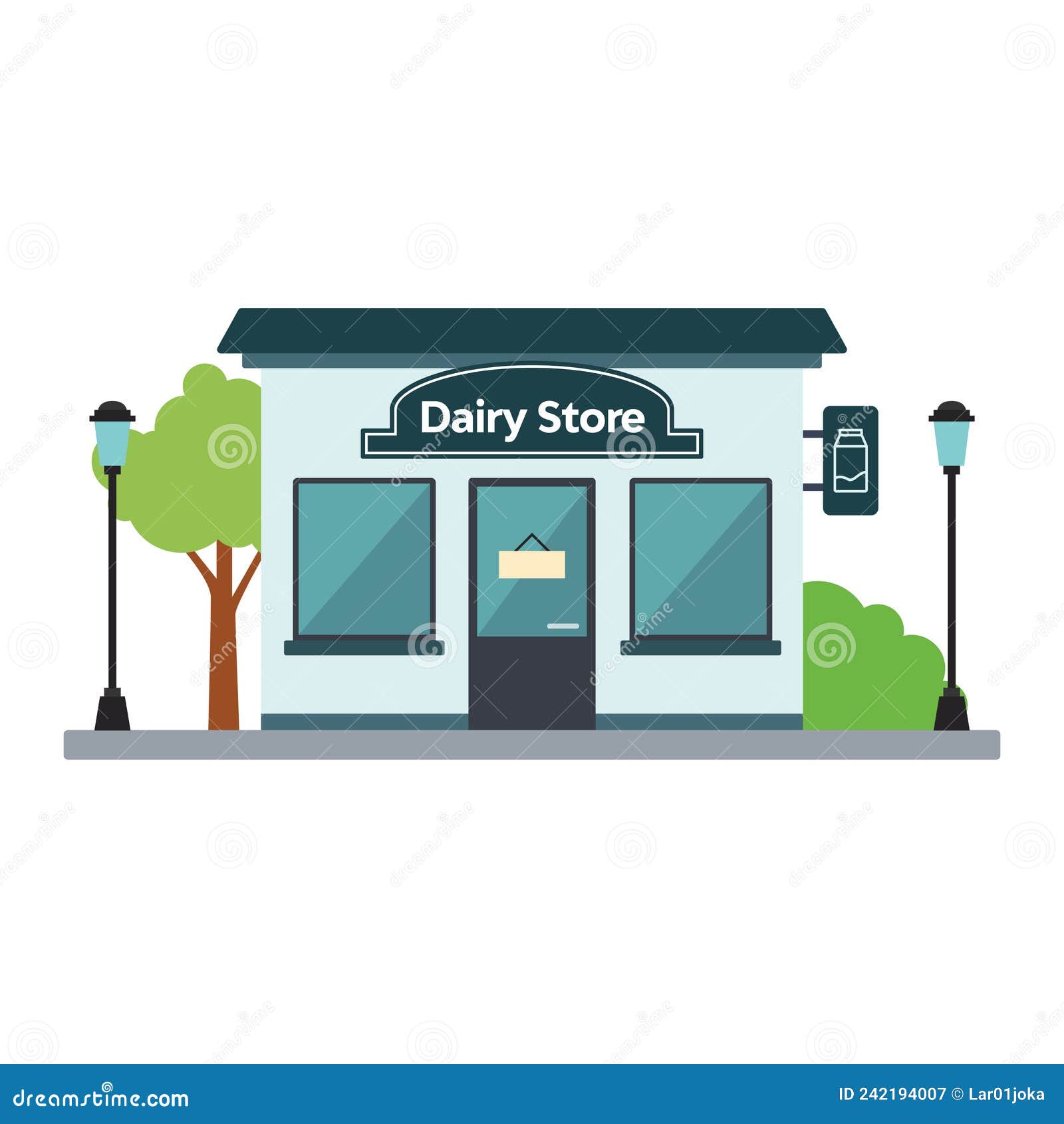 Dairy Store Or Milk Shop With Signboard, Awning. Vector Illustration ...