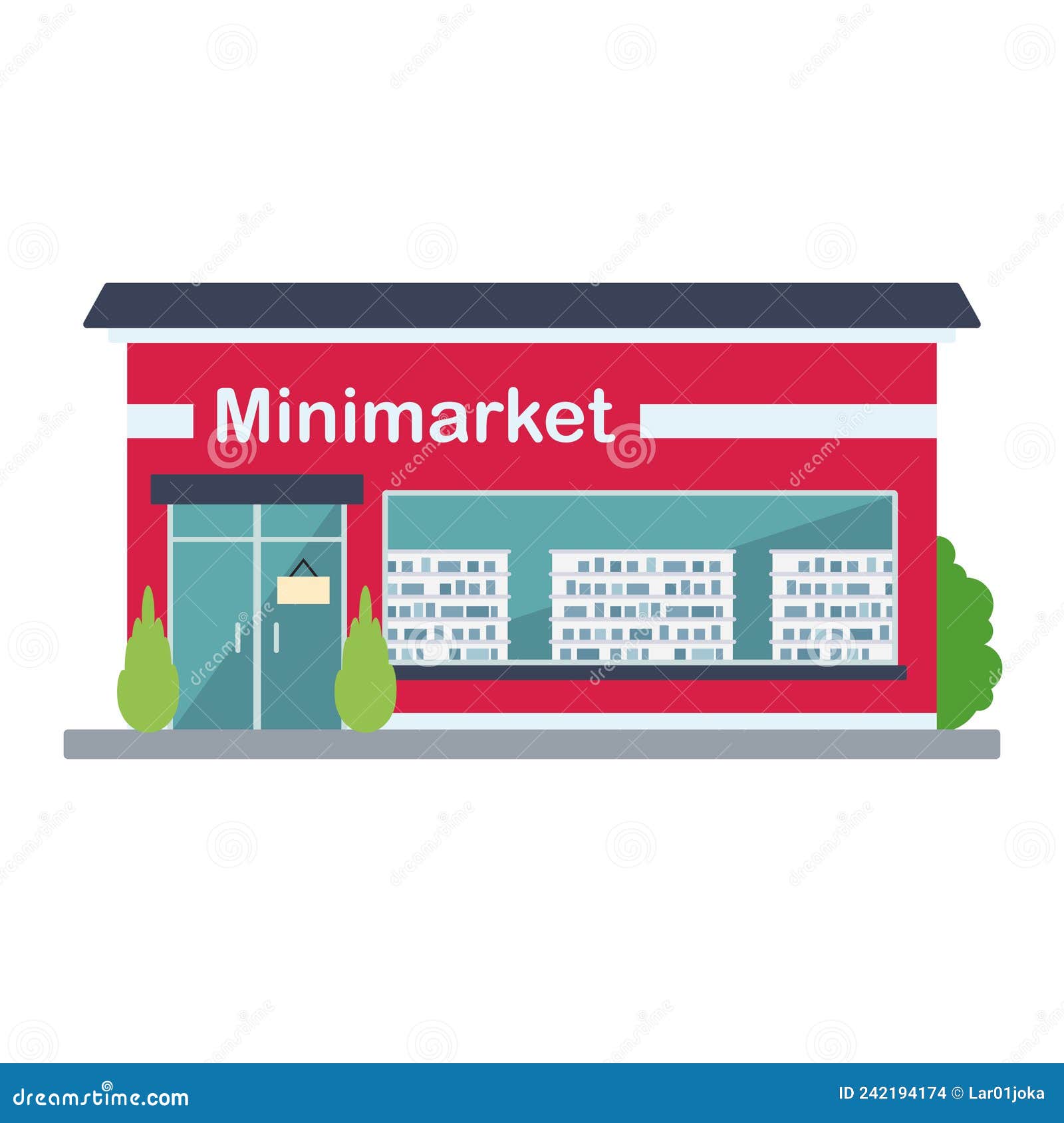 Minimarket Building On City Background. Vector Illustration ...