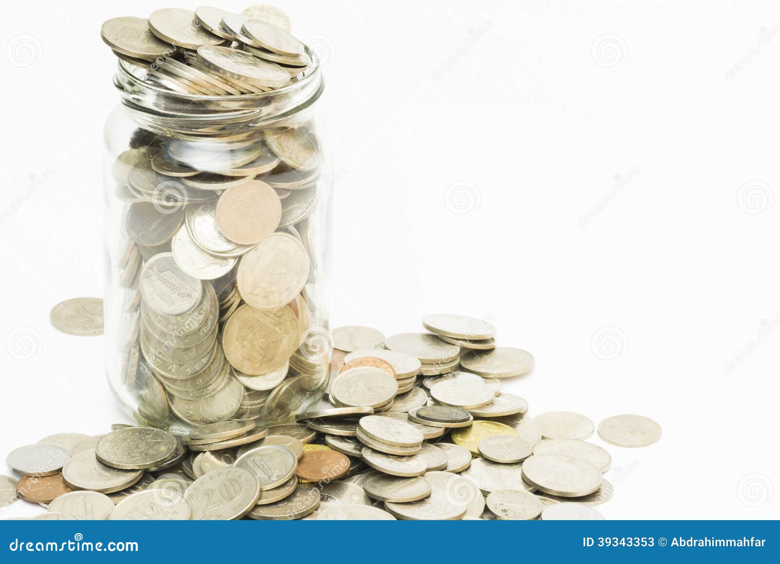 Isolated Full of Coins in Jar and Spill Out Stock Image - Image of ...