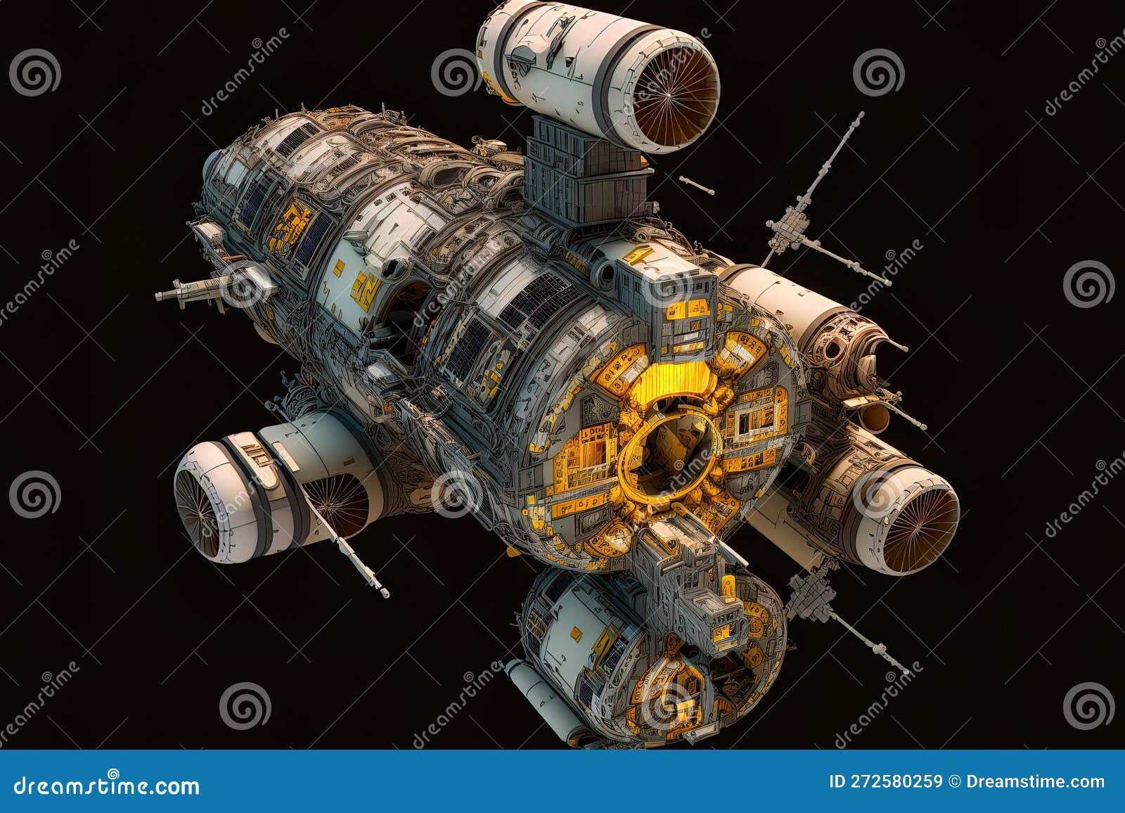 Isolated Future Space Station on Black Background Stock Illustration ...