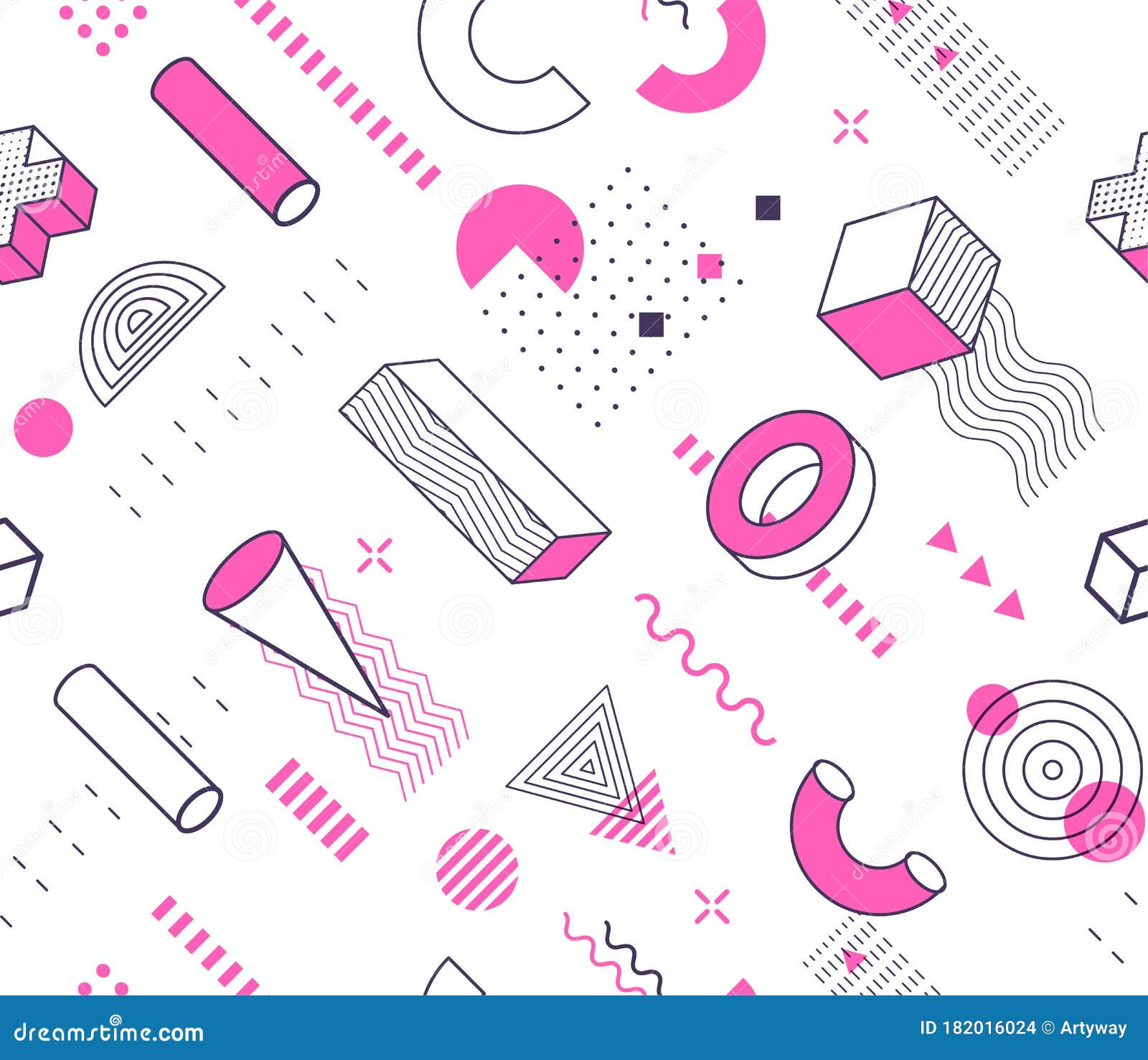 Isolated Geometry Hand Drawn Elements Seamless Pattern. Memphis Style ...