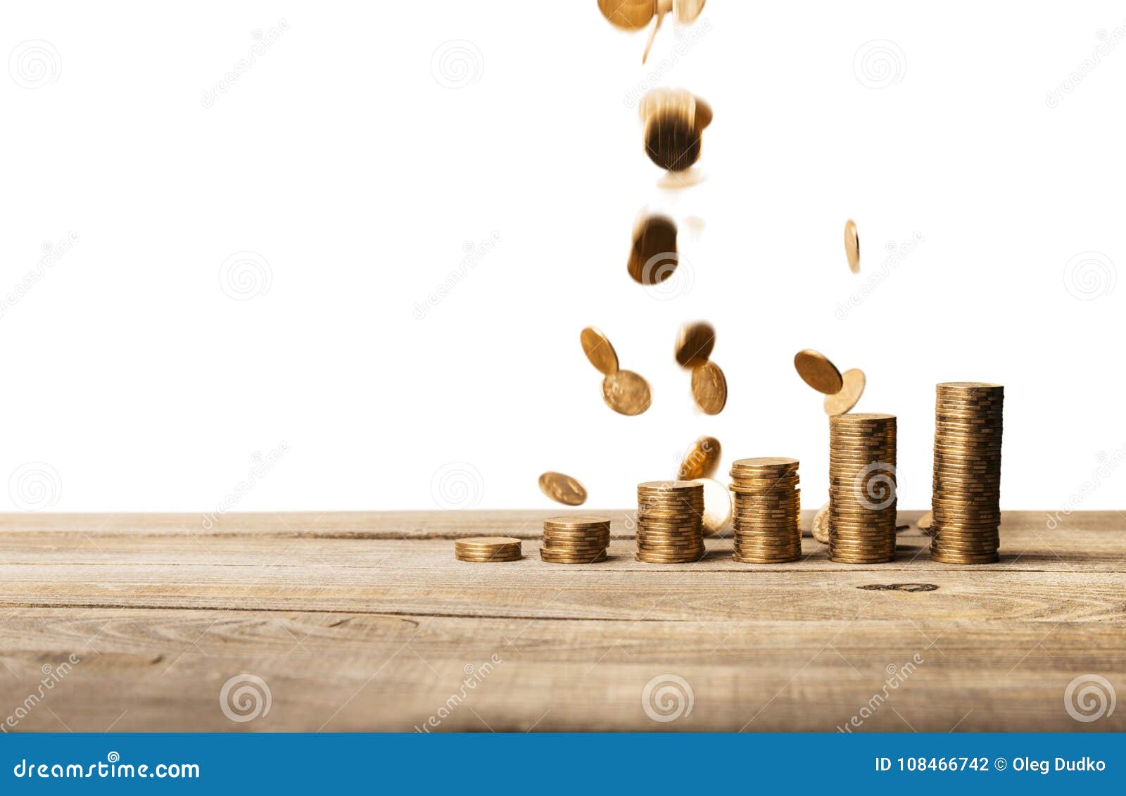 Falling Gold Coins Isolated on White Background Stock Photo - Image of ...