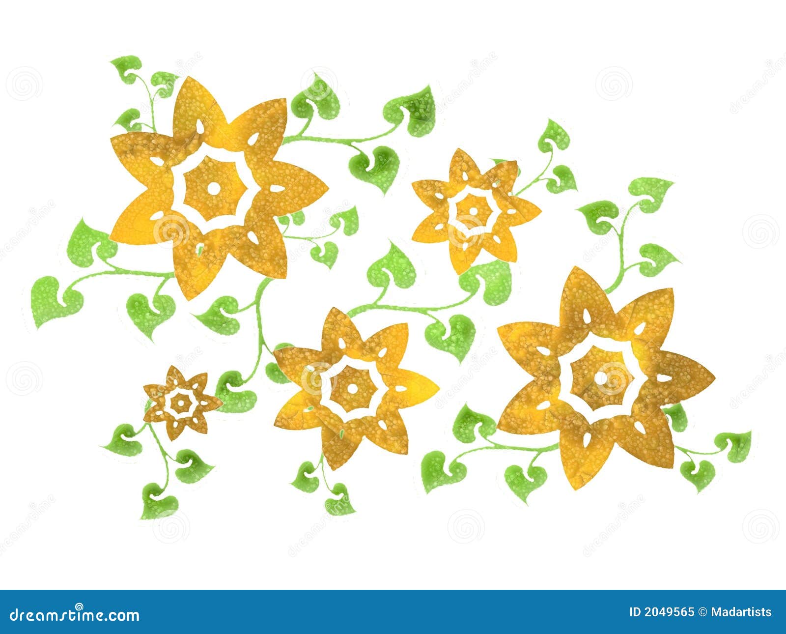 Isolated Gold Flowers on Vine Stock Illustration - Illustration of ...