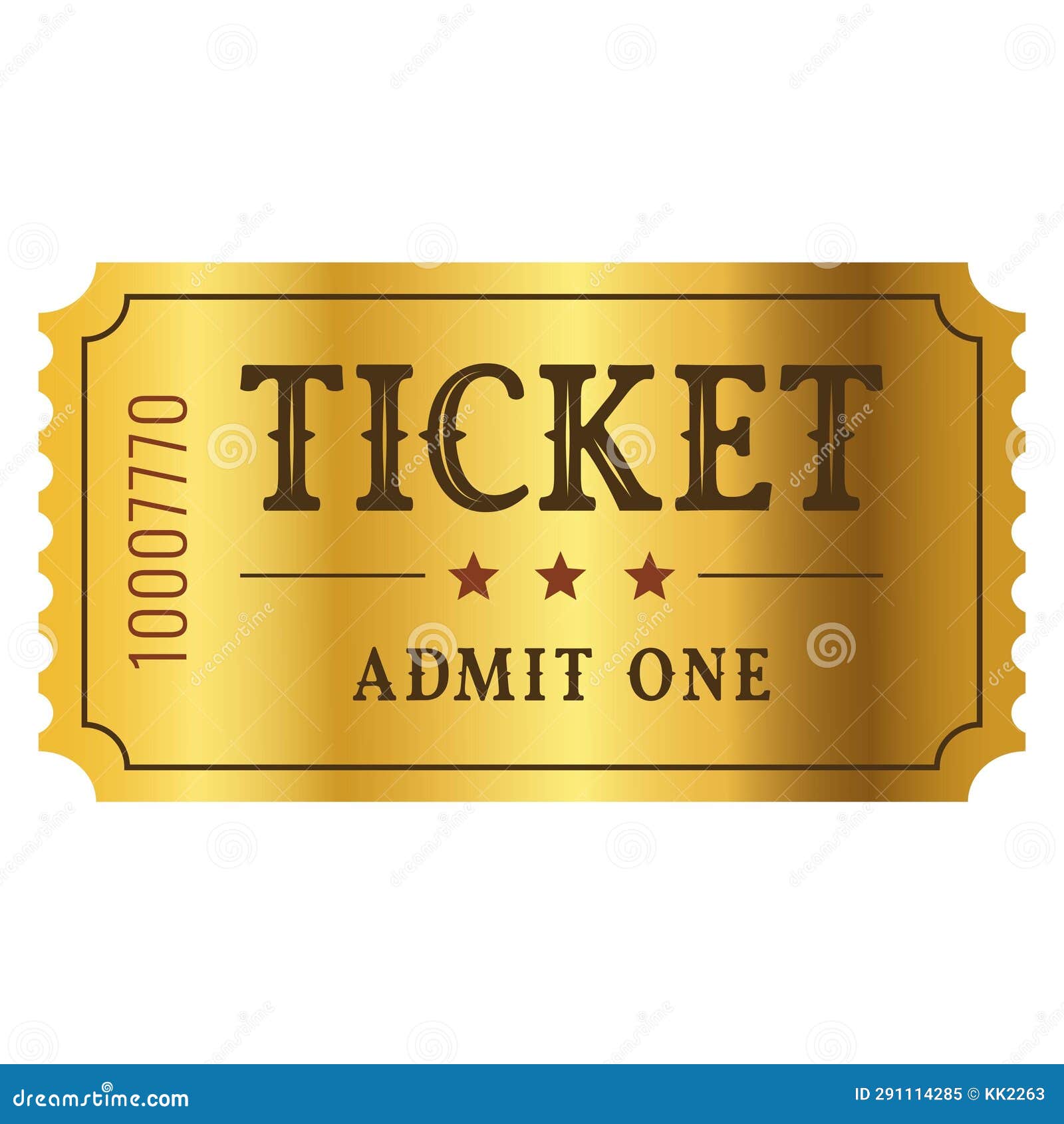 Isolated gold ticket stock illustration. Illustration of pass - 291114285
