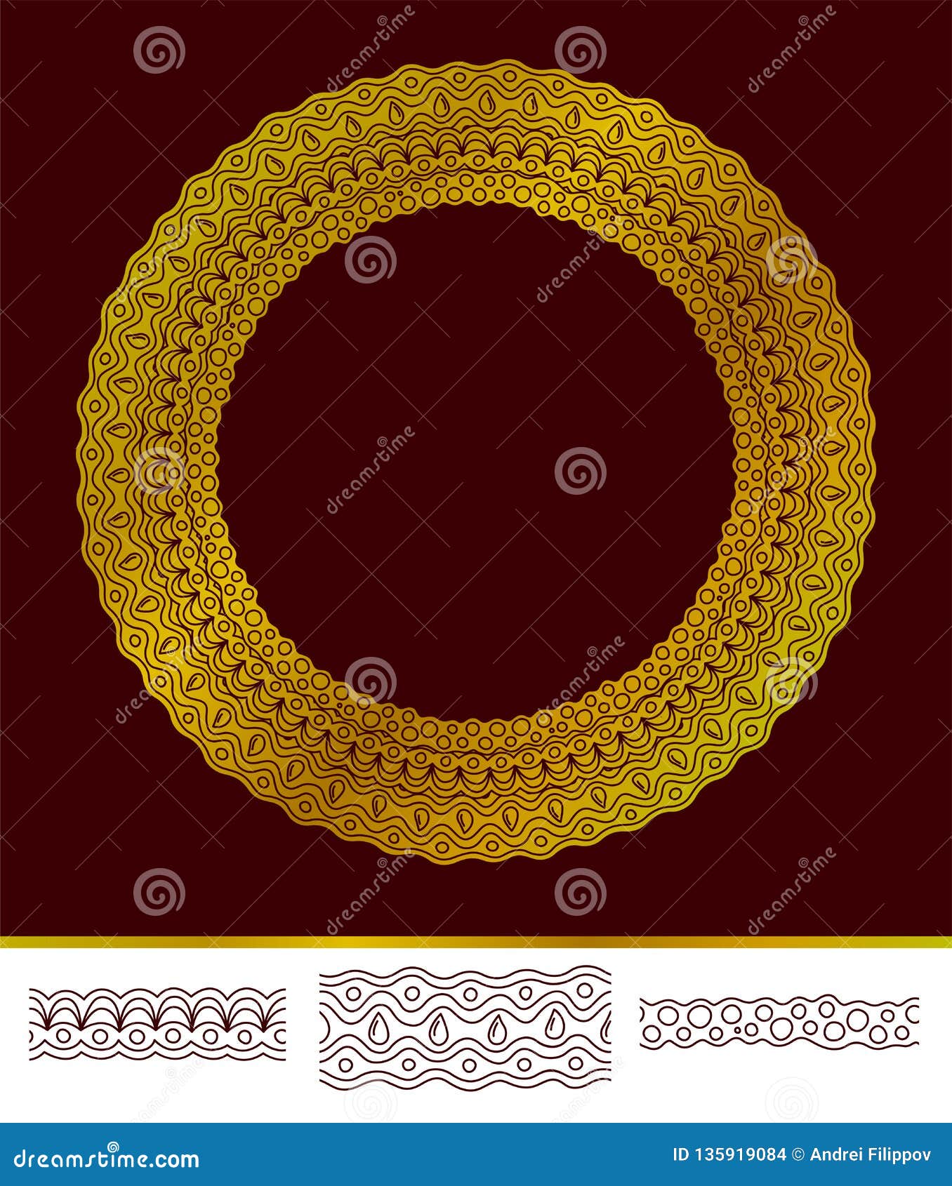 Isolated Golden Round Pattern and Seamless Brushes Stock Vector ...