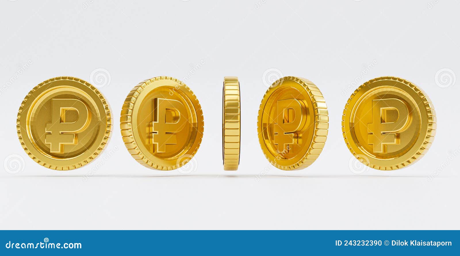 Isolated of Golden Russian Ruble Coins in Different Perspective Angles ...