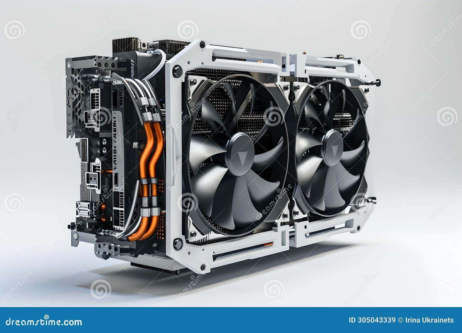 Modern GPU Cooling System Isolated on White. Concept of Computer ...