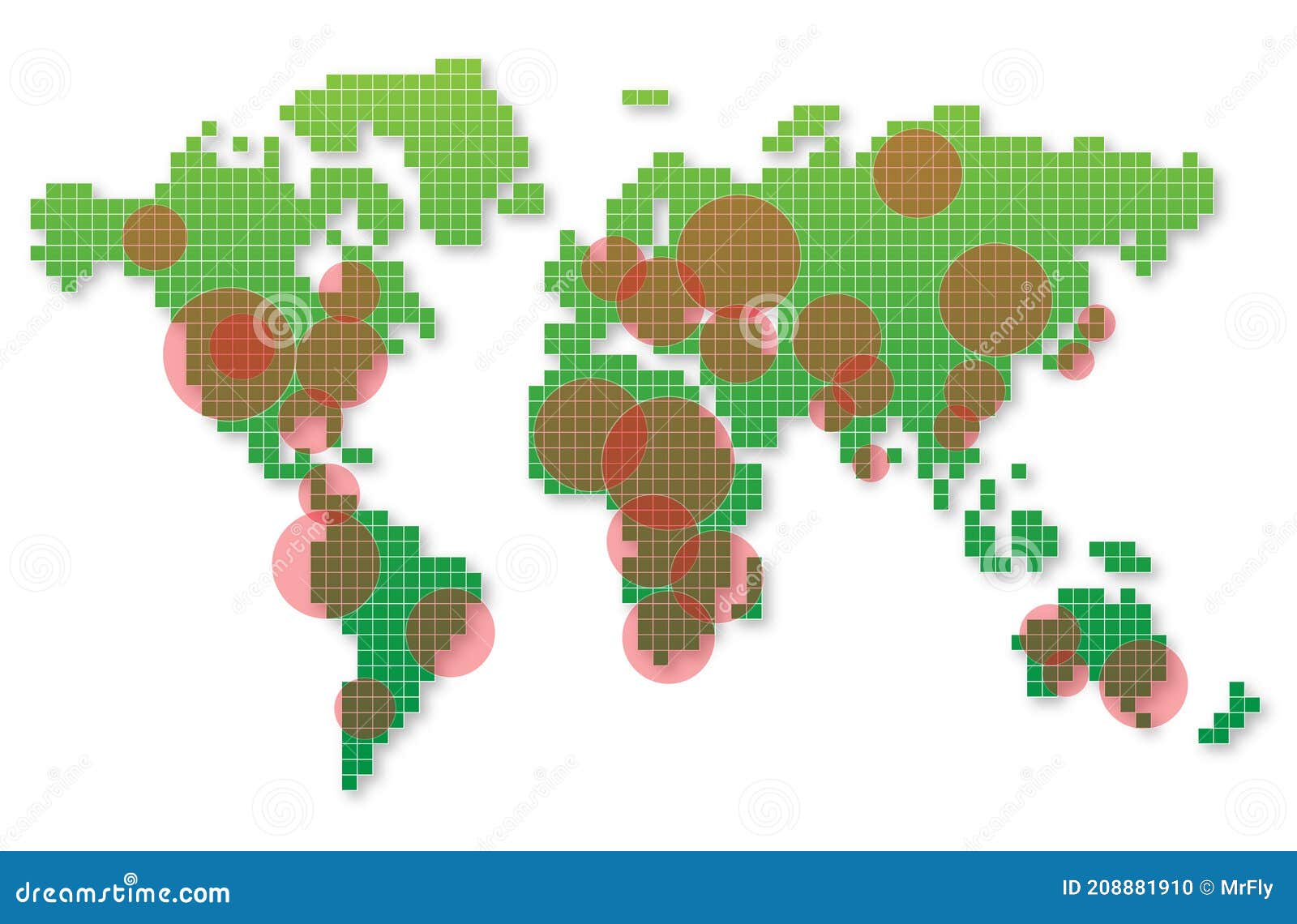 Isolated Green World Map Made Out of Pixels Concept Vector Illustration ...