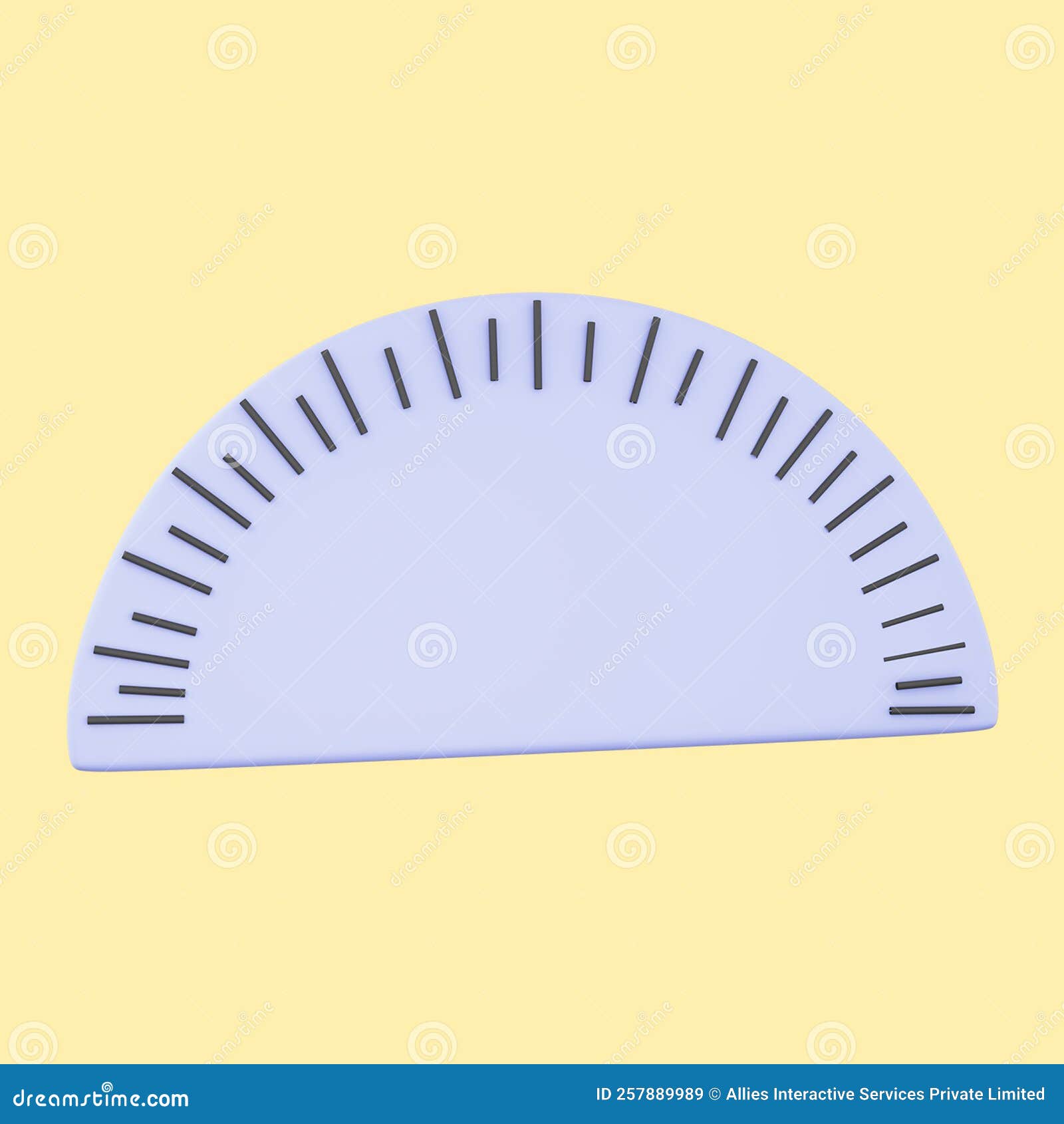 Isolated Grey Half Circle Ruler 3D Render Icon on Yellow Stock ...