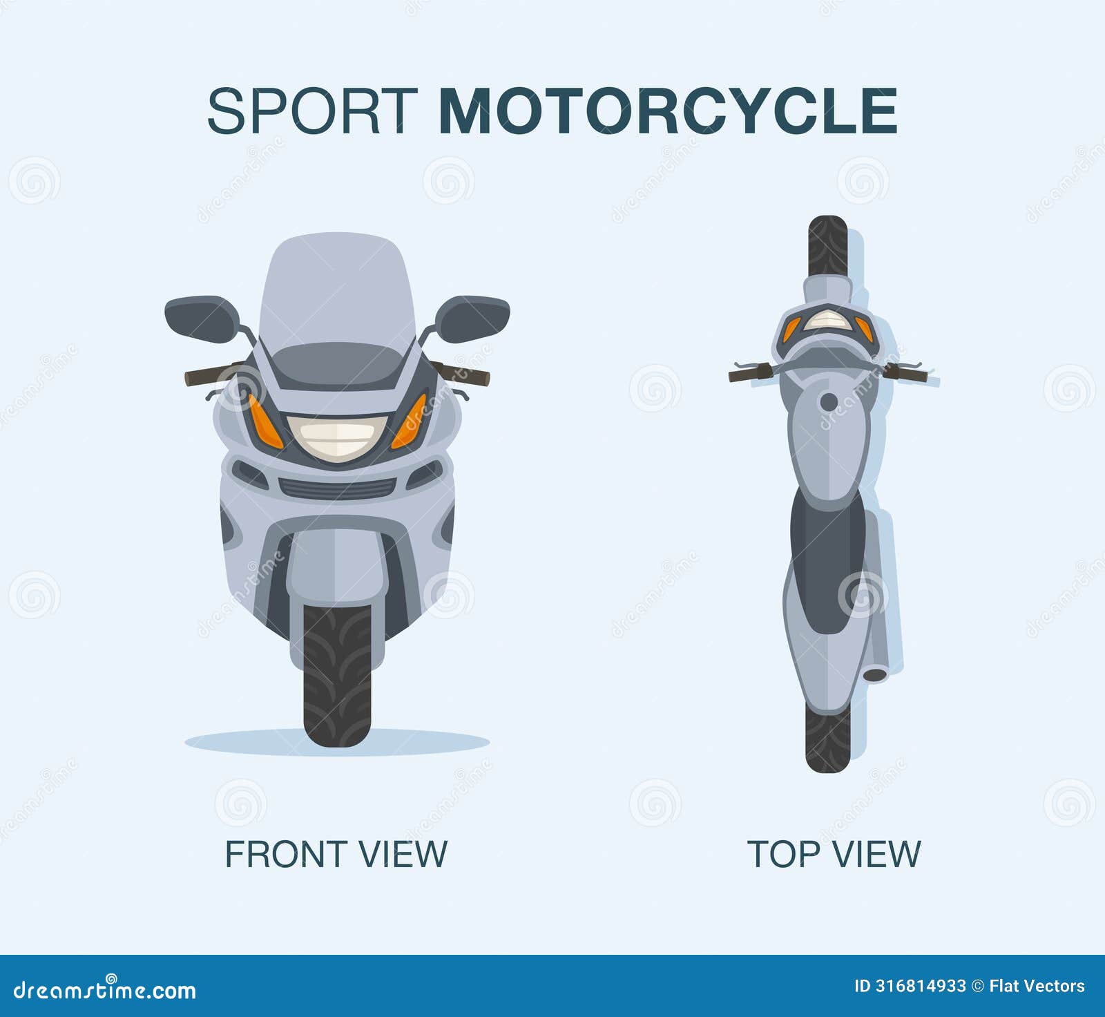Isolated Grey or White Sport Motorcycle. Front and Top View Stock ...