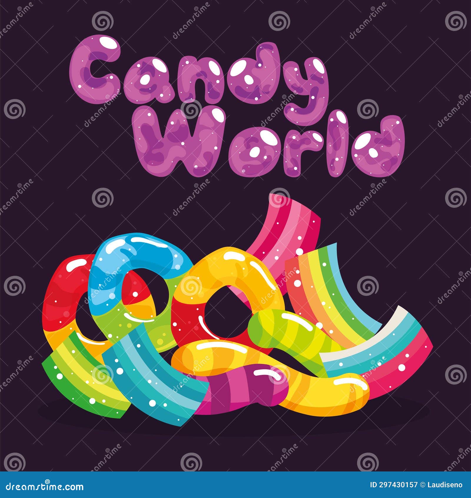 Isolated Group of Worm and Round Candies Candy World Poster Vector ...