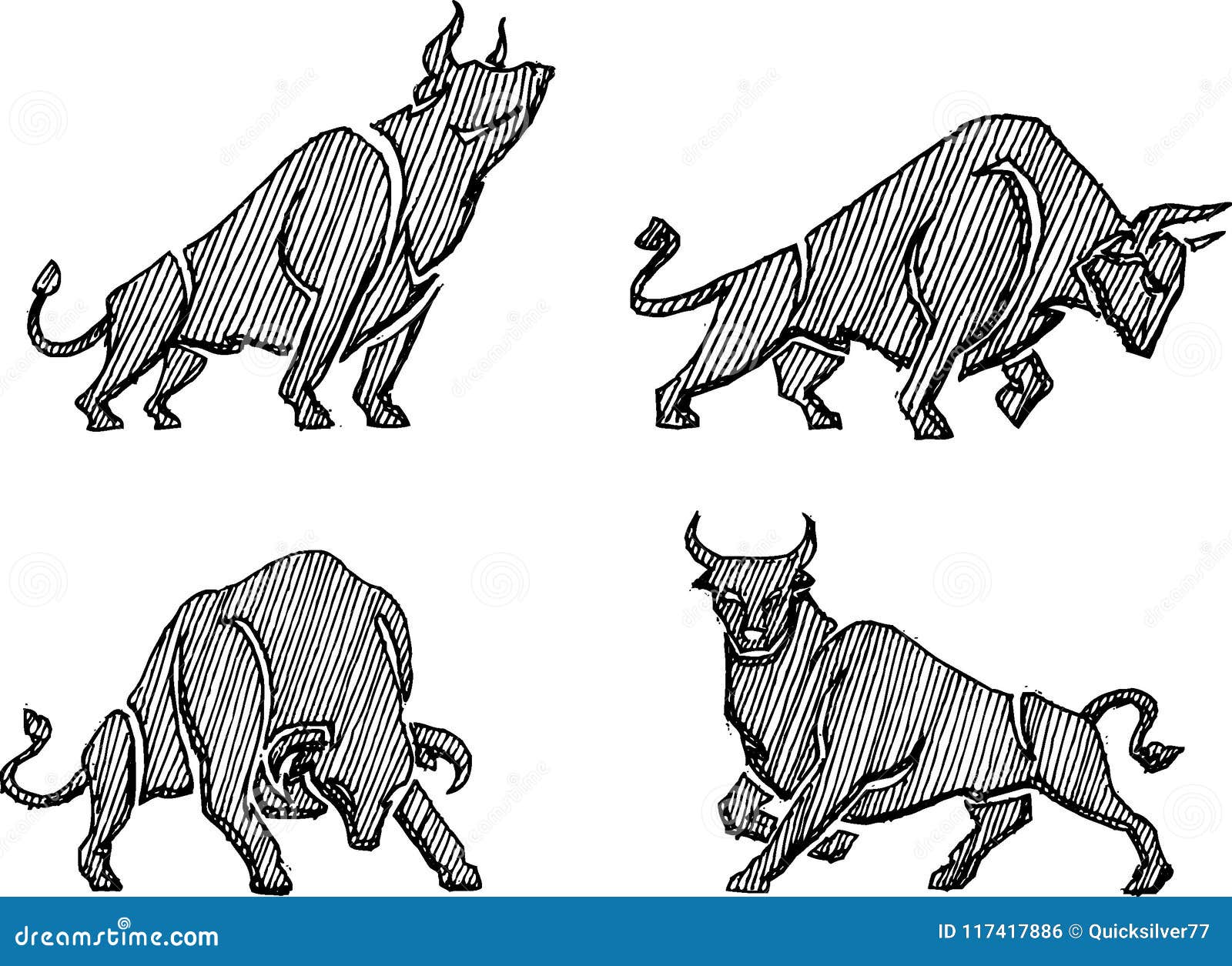 Bull Sketch Set stock vector. Illustration of action - 117417886