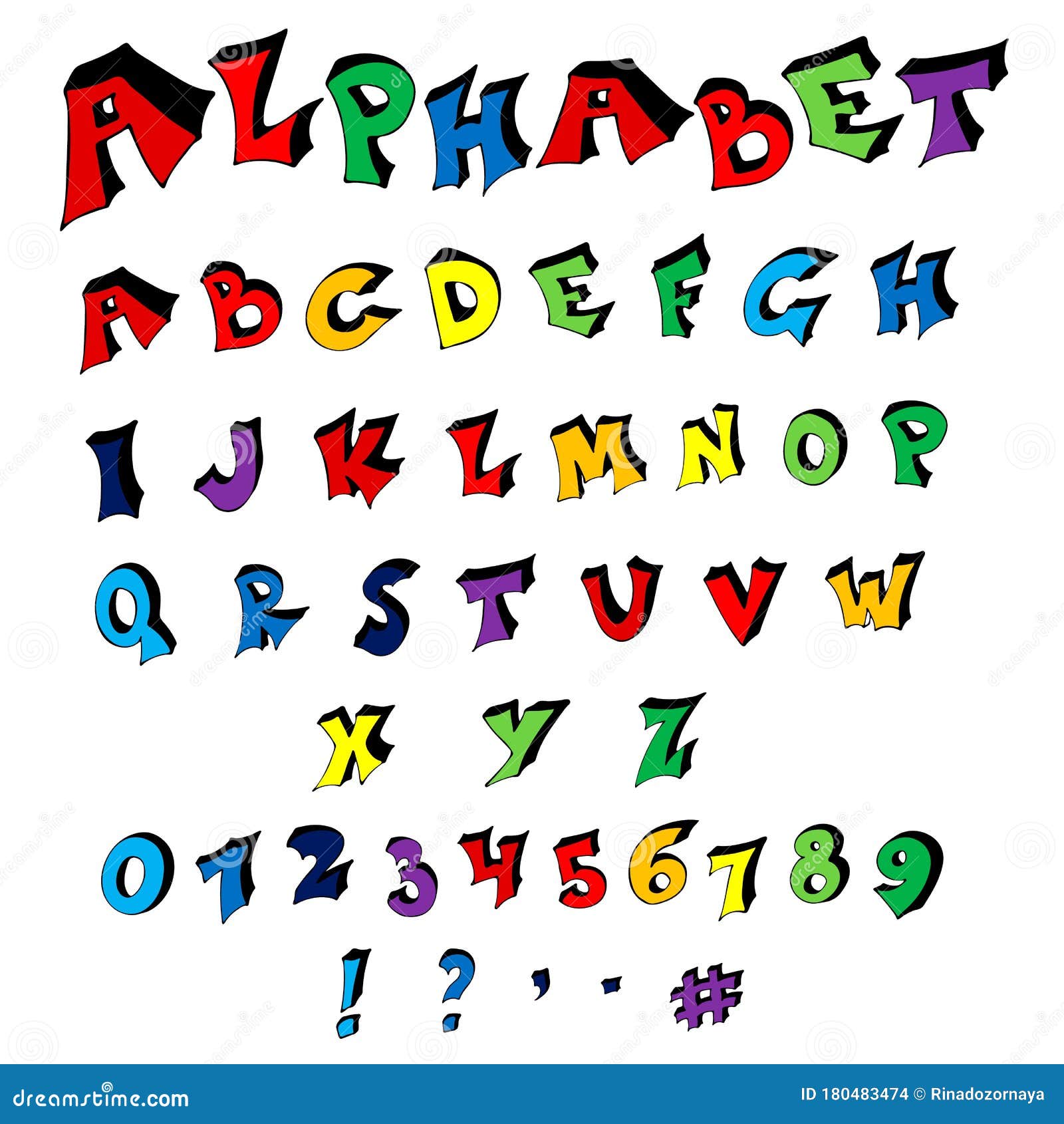 Isolated Hand-Drawn Vector Alphabet. Set with Colored English Letters ...