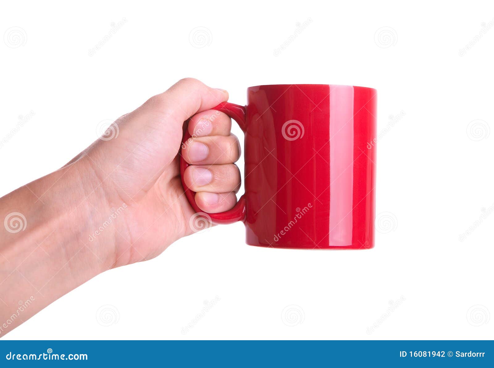 Isolated Hand Holding Red Mug Stock Photo - Image of male, handle: 16081942