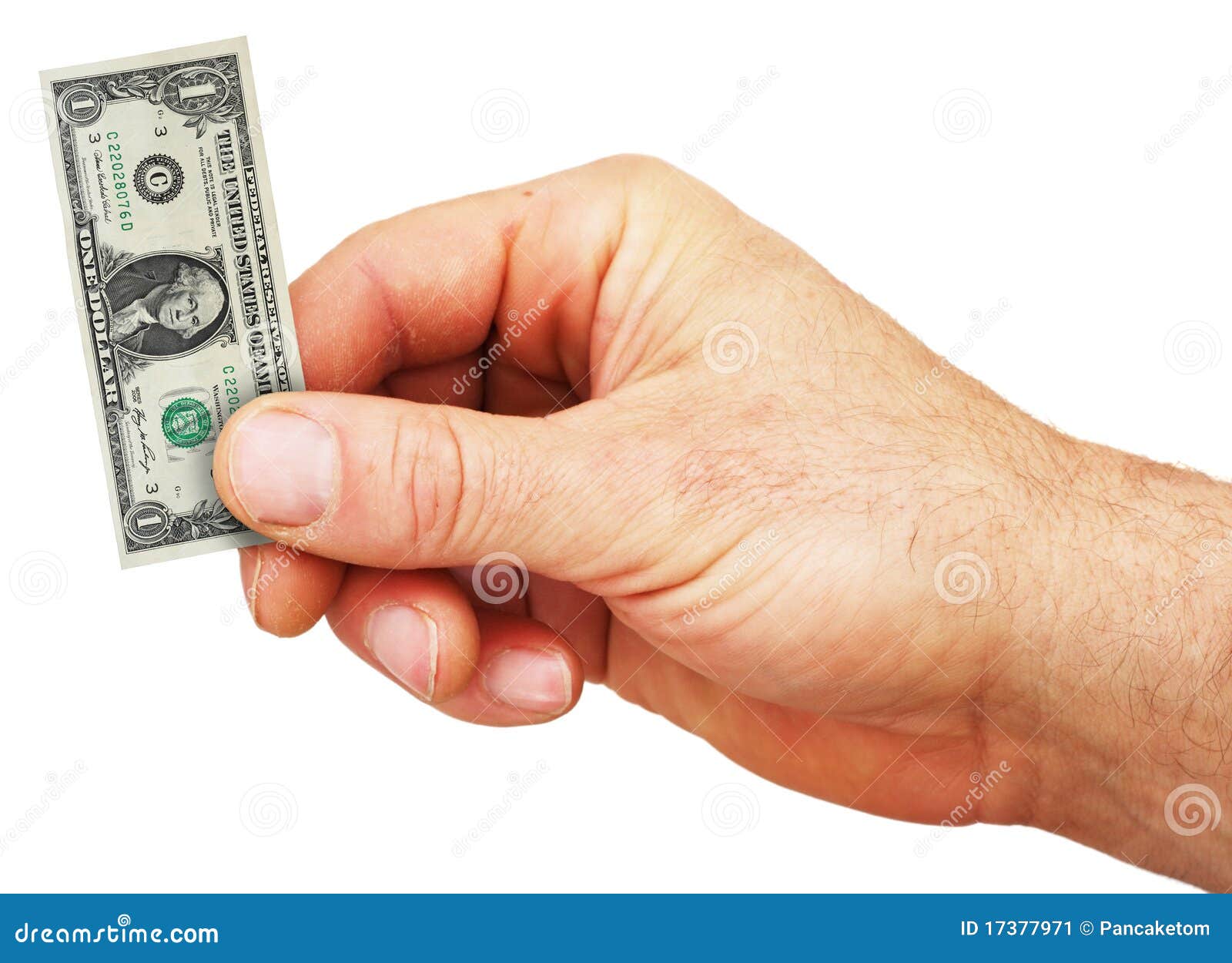 Isolated Hand Holding Tiny Dollar Bill Stock Image - Image of hold ...