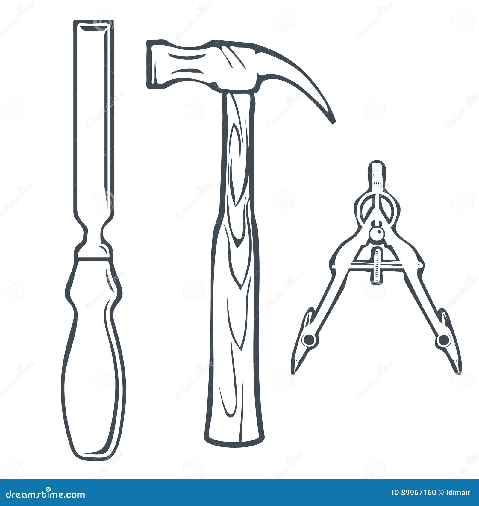 Isolated Hand Tools Chisel, Hummer and Compass. Vector Stock Vector ...