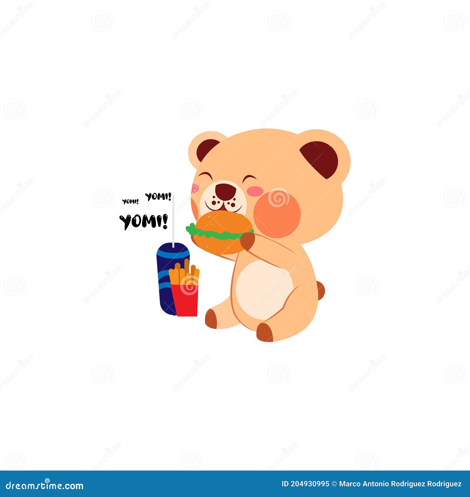 Isolated Happy Bear Cartoon Eating a Burger Stock Vector - Illustration ...