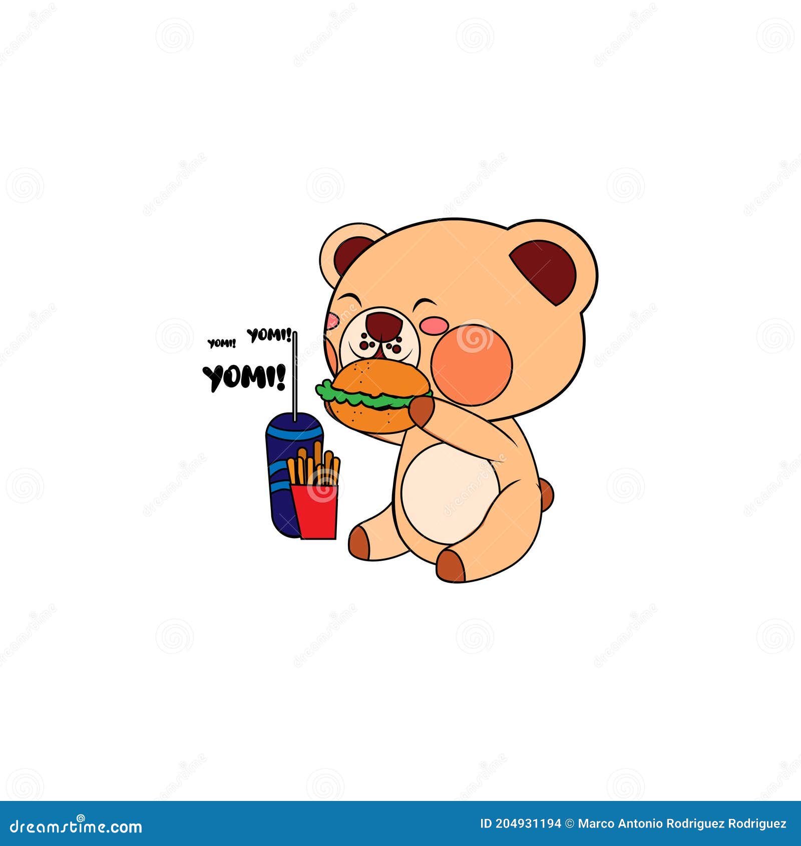Isolated Happy Bear Cartoon Eating a Burger Stock Vector - Illustration ...