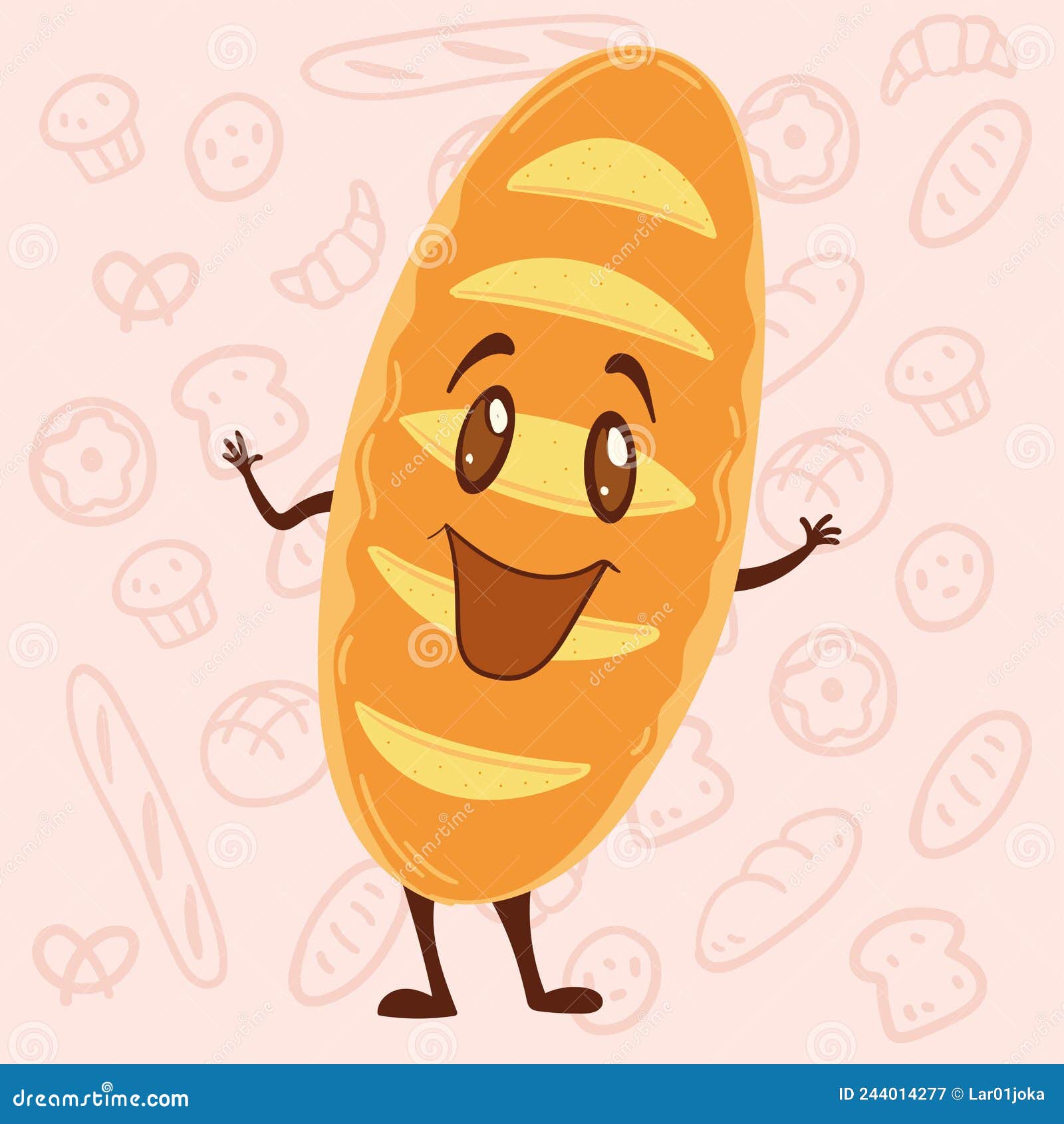 Isolated Happy Bread Cute Cartoon Vector Stock Vector - Illustration of ...