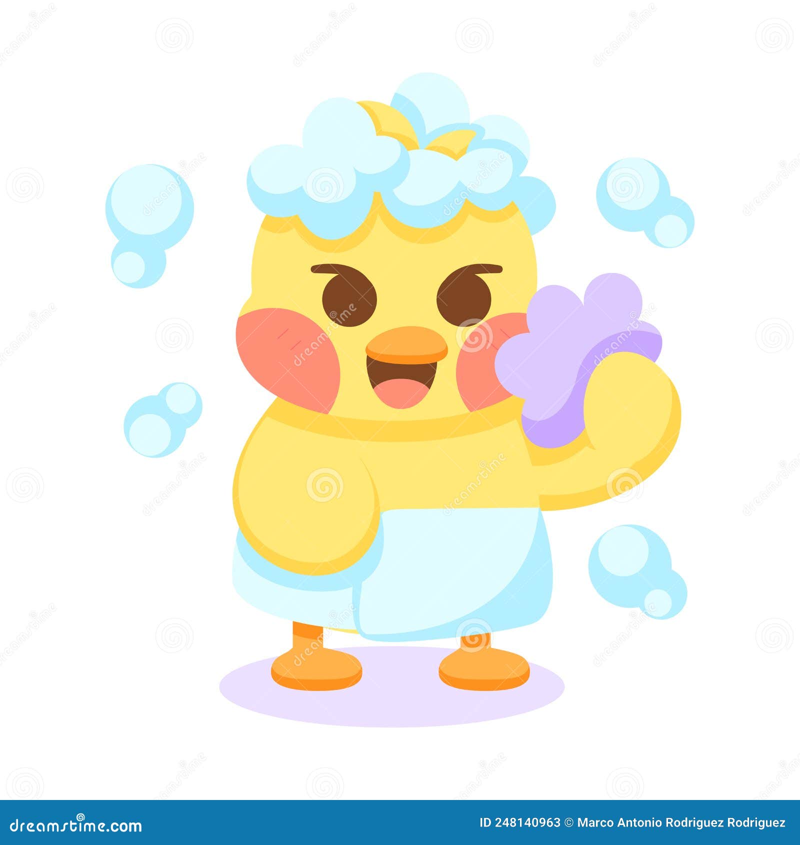 Isolated Happy Chick Cartoon Character Taking a Bath Vector Stock ...