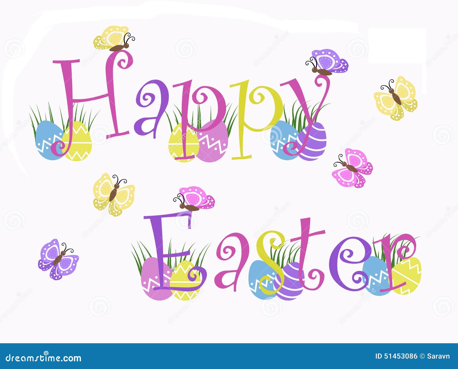 Isolated Happy Easter Text With Eggs, Grass, Butterflies With White ...