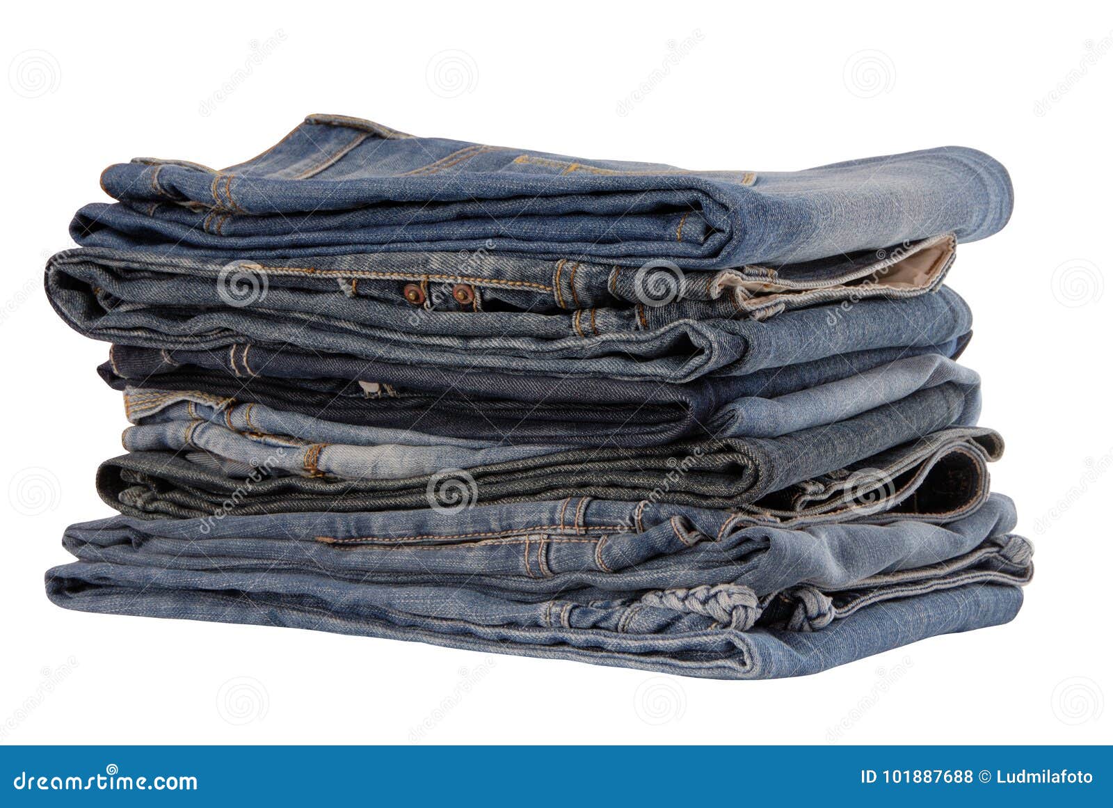 Isolated Heap of Blue Jeans, Pile of Jeans-wear is on White Stock Photo ...