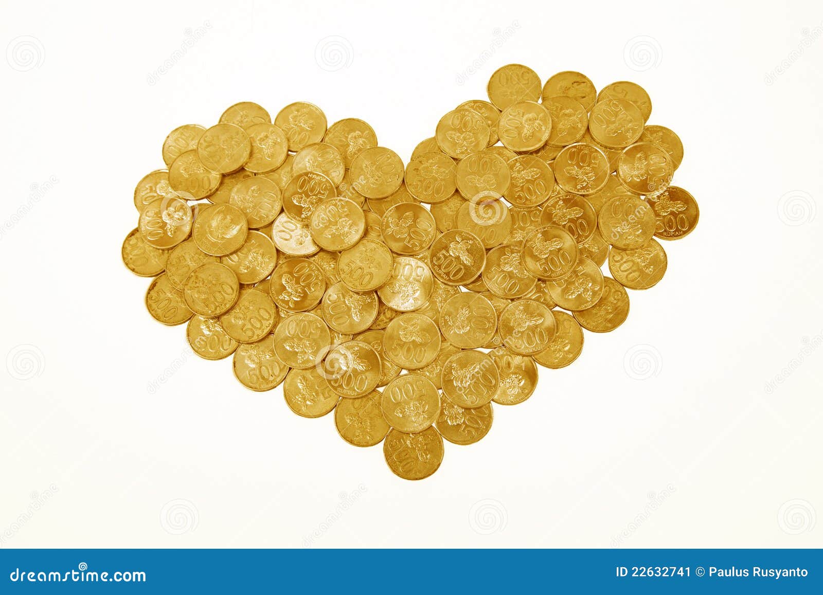 Isolated Heart Made of Gold Coins Stock Image - Image of rupiah ...
