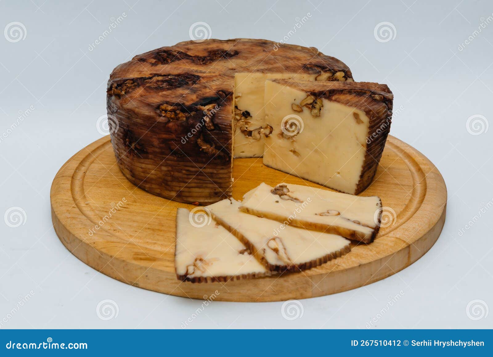Isolated Holland Gouda Cheese with Walnuts on a White Background Stock ...
