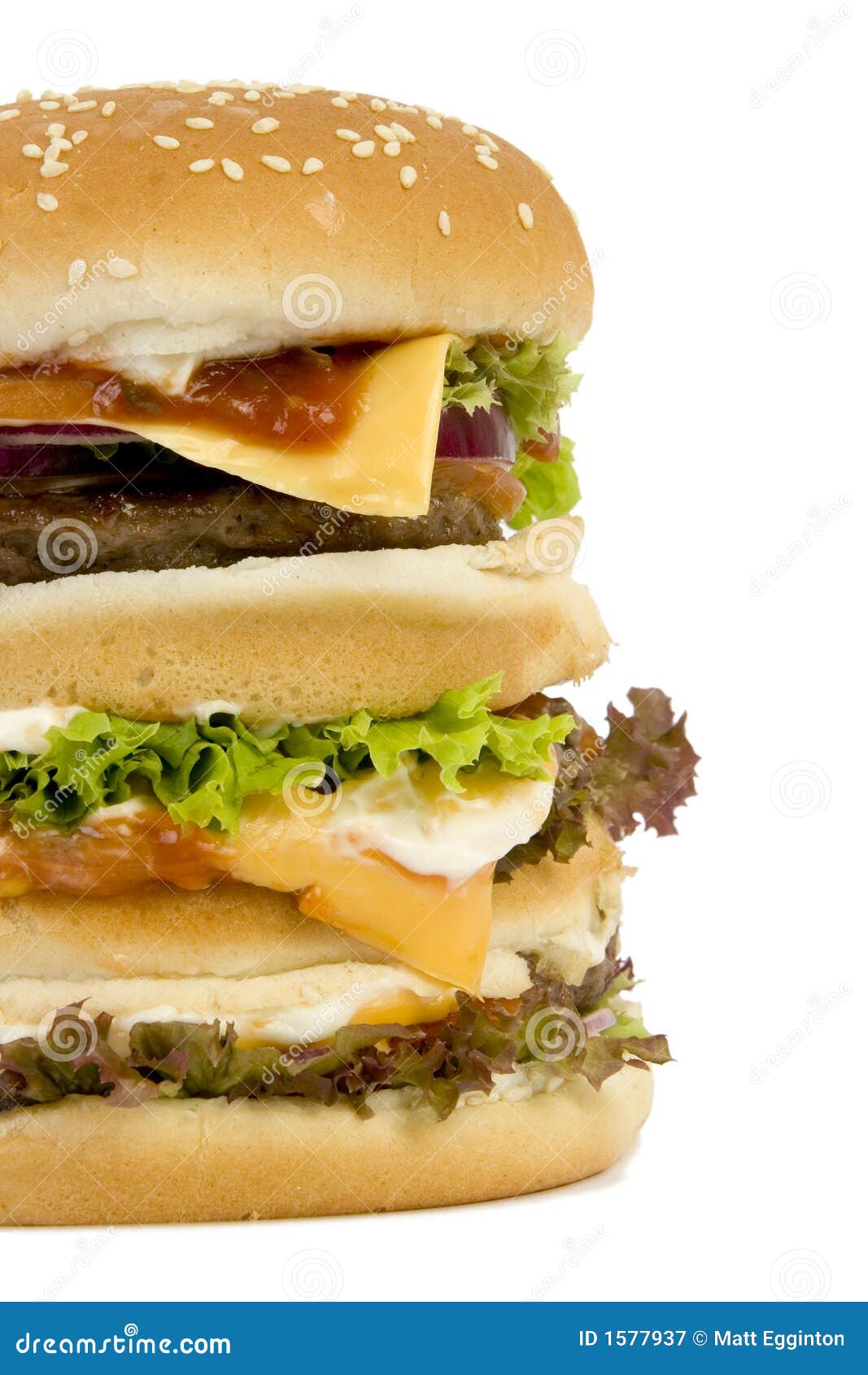 Isolated HUGE burger stock image. Image of cheese, fast - 1577937