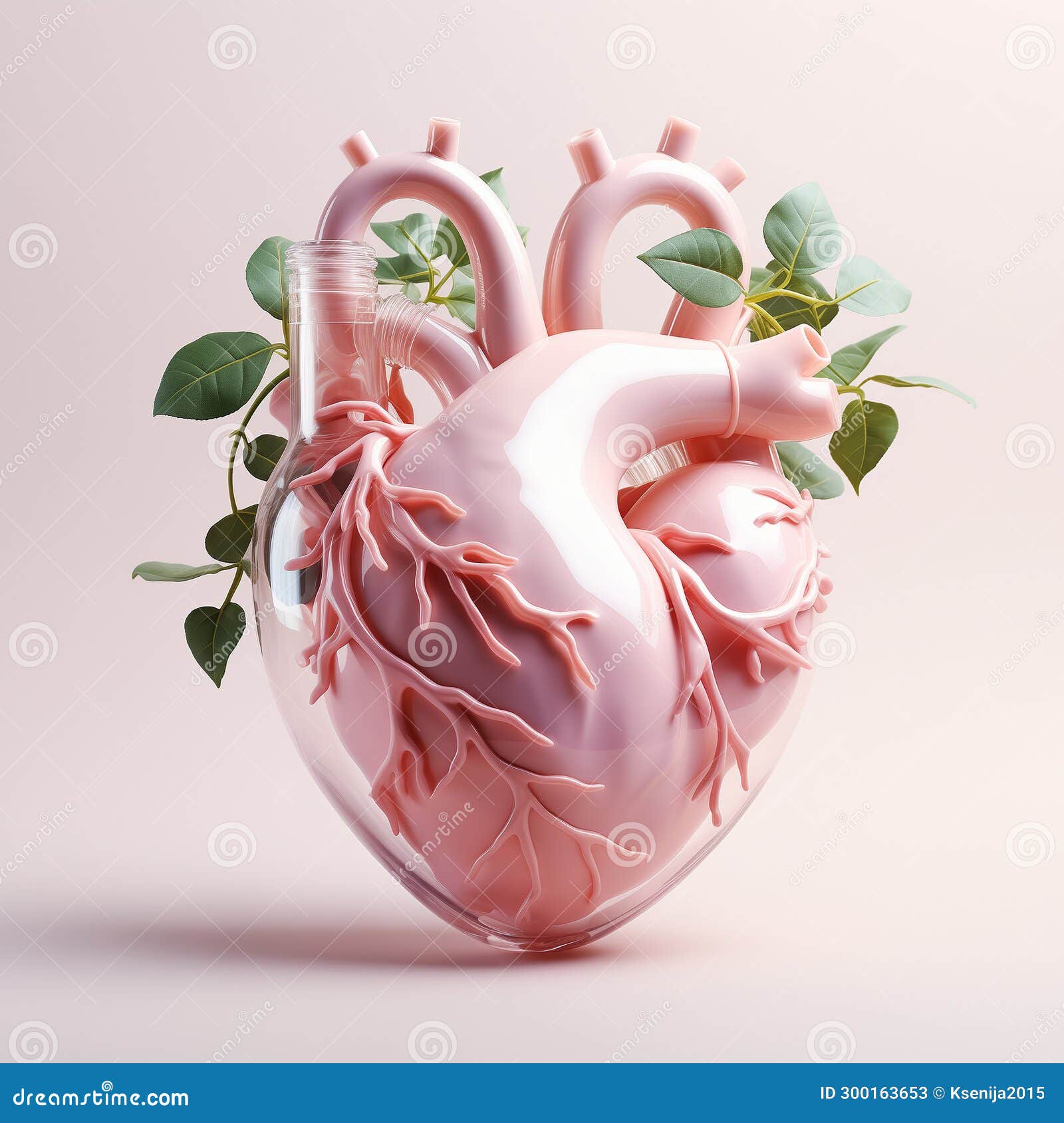 Isolated Human Anatomically Correct Heart with Venous System. Pink ...