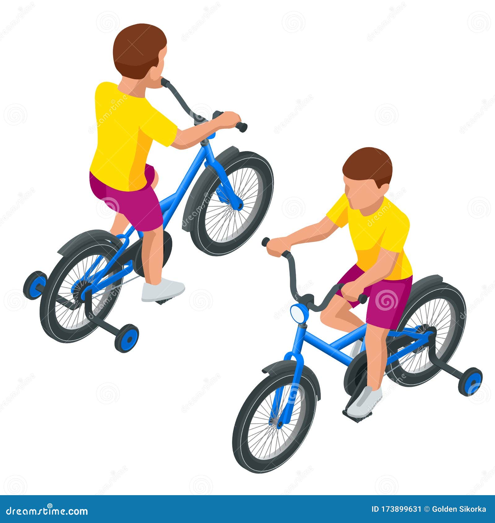 Isolated Icon of Isometric Kid`s Bicycle of Child Boy on Bicycle on ...