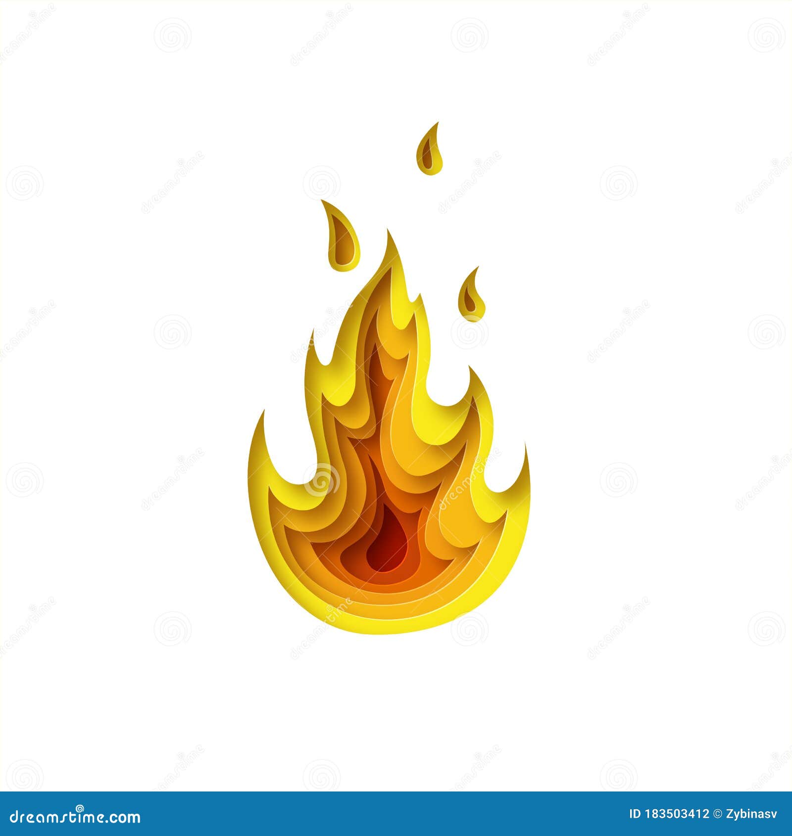 Isolated Illustration of Fire in Paper Cut Style. Layered Design. Icon ...
