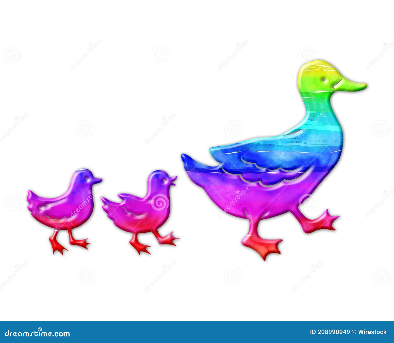 Isolated Illustration of a Rainbow Colored Ducks and Her Ducklings on a ...