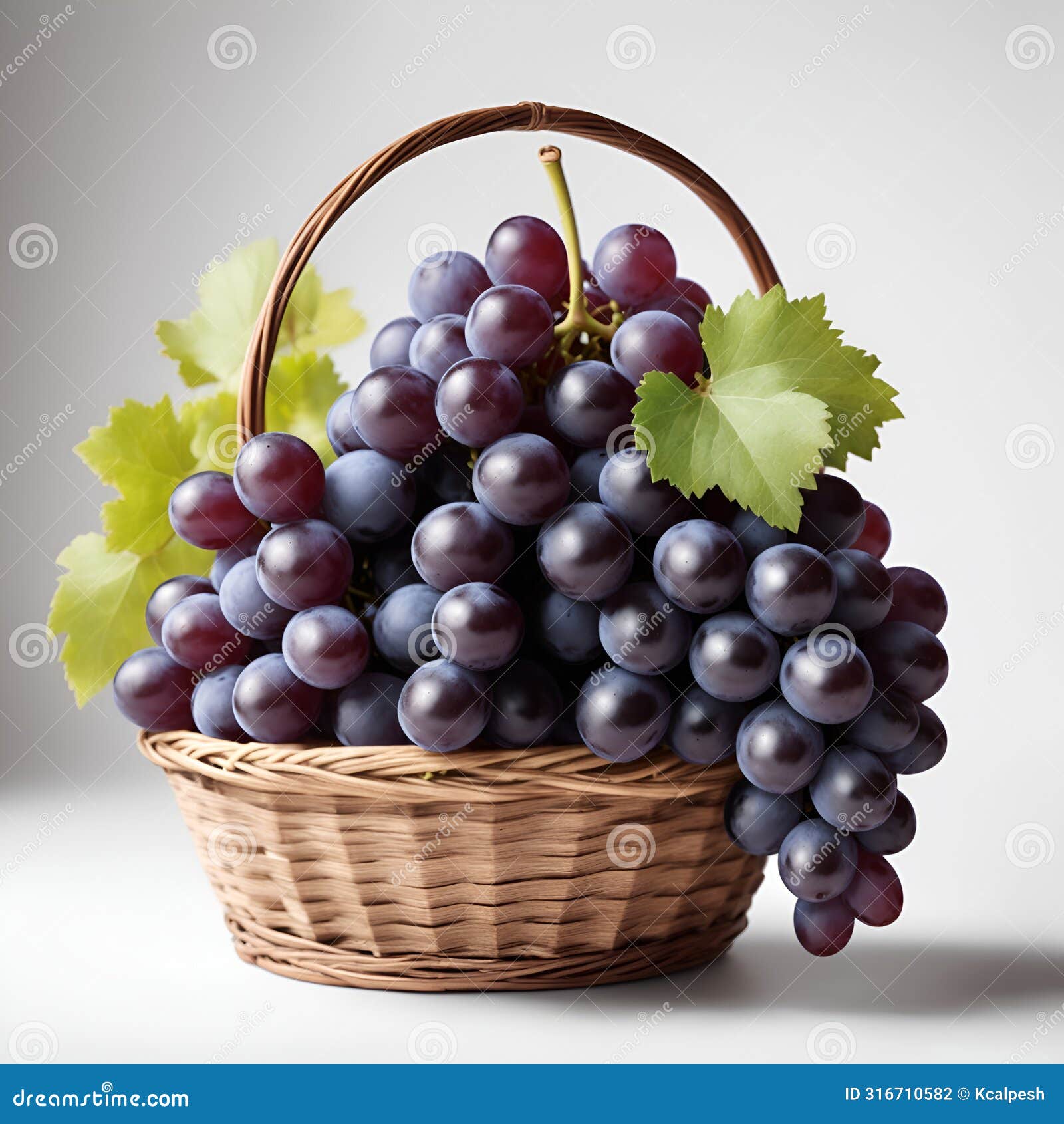 Isolated Image of a Bunch of Black Grapes Placed in a Straw Cane Basket ...