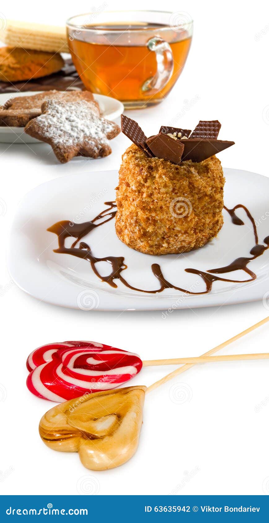 Isolated Image of Cup of Tea, Candy and Cookies Closeup Stock Photo ...