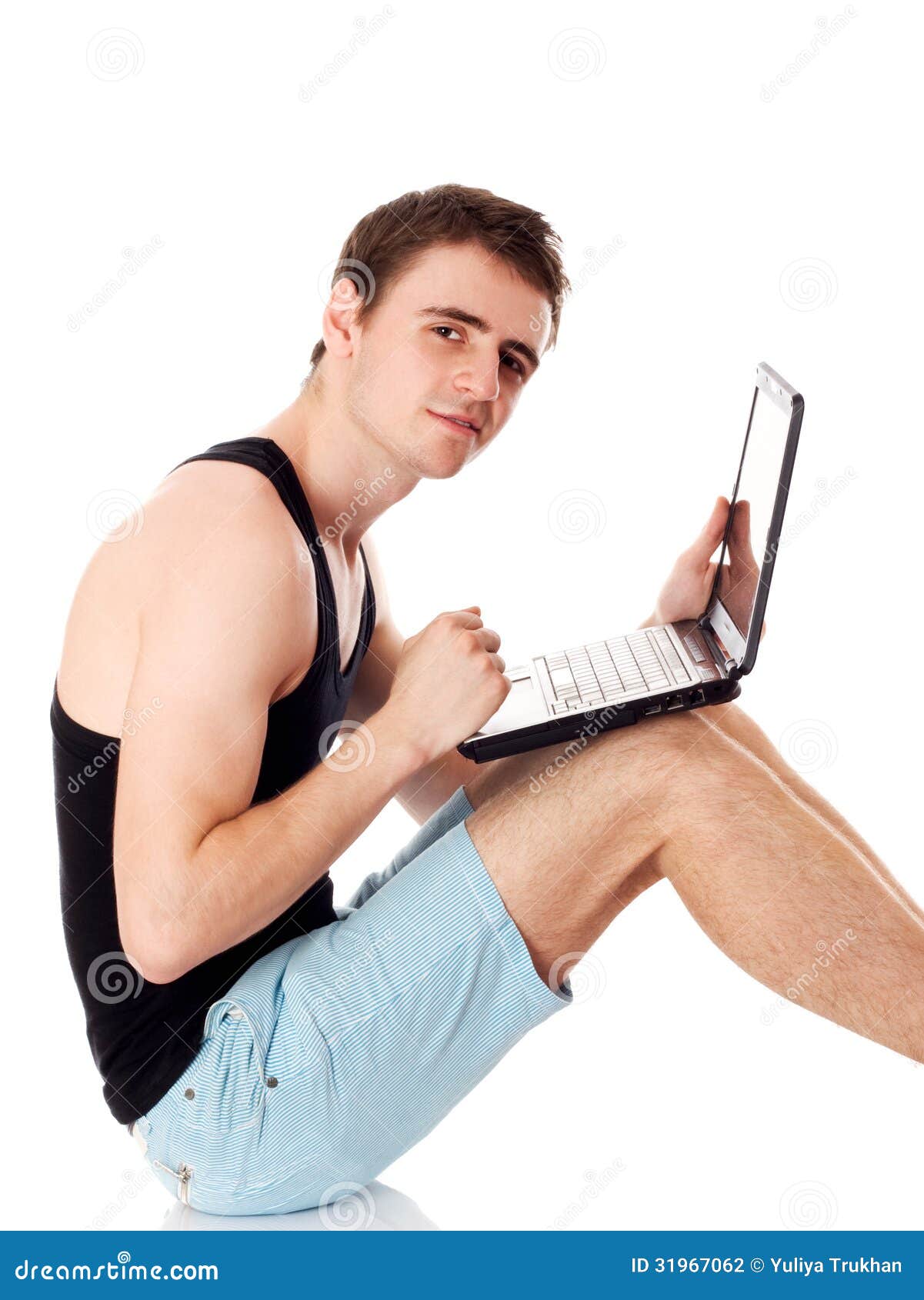 Isolated Image of a Young Man with His Laptop. Stock Photo - Image of ...