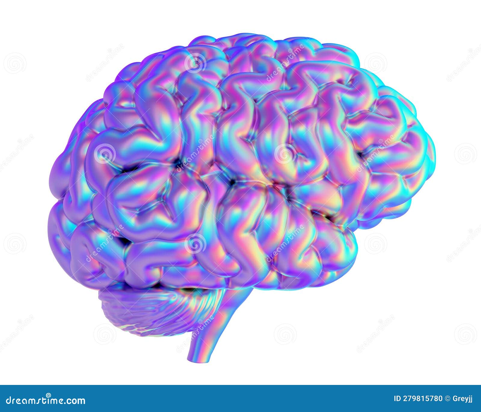 Iridescent Human Brain, Side View, 3D Illustration Stock Illustration ...