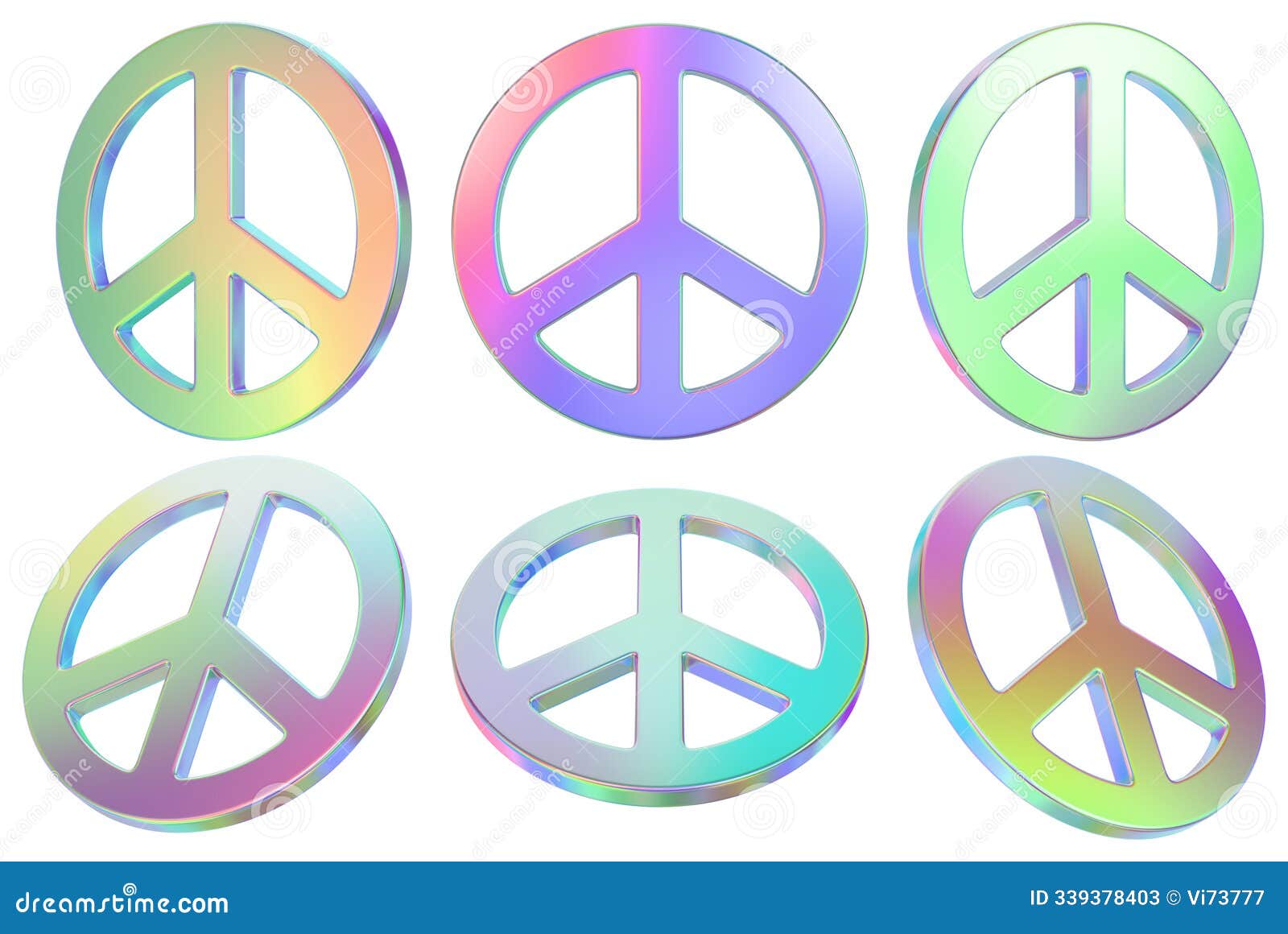 Isolated Iridescent Metal Peace Symbol in Different Angles. 3D ...