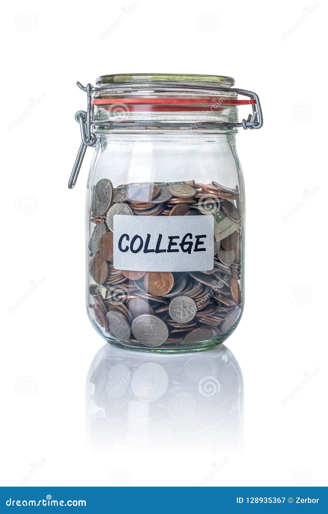 Isolated Jar Filled with Coins Labeled College Stock Image - Image of ...