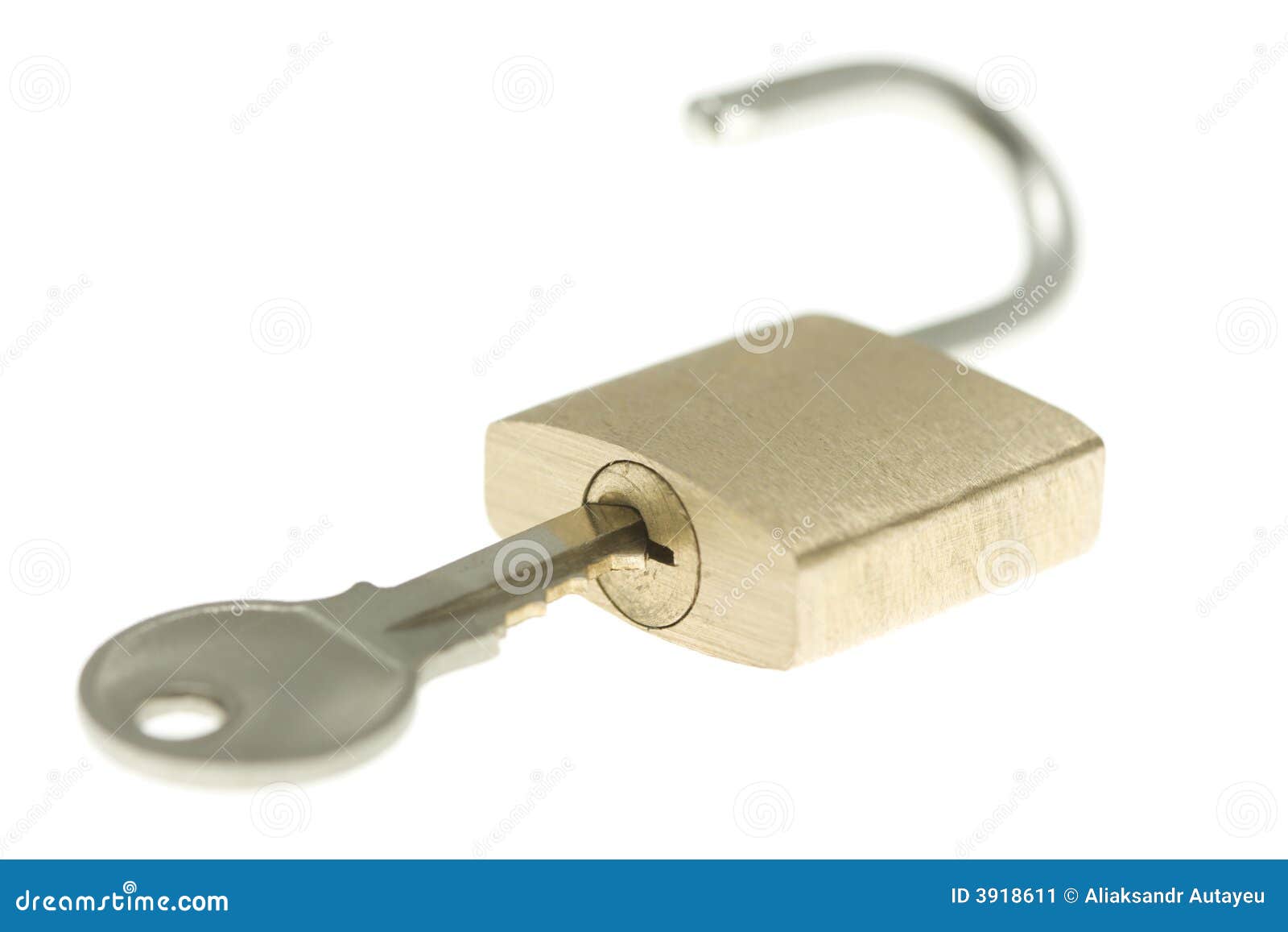 Isolated Just-opened Brass Padlock with Key Stock Image - Image of ...