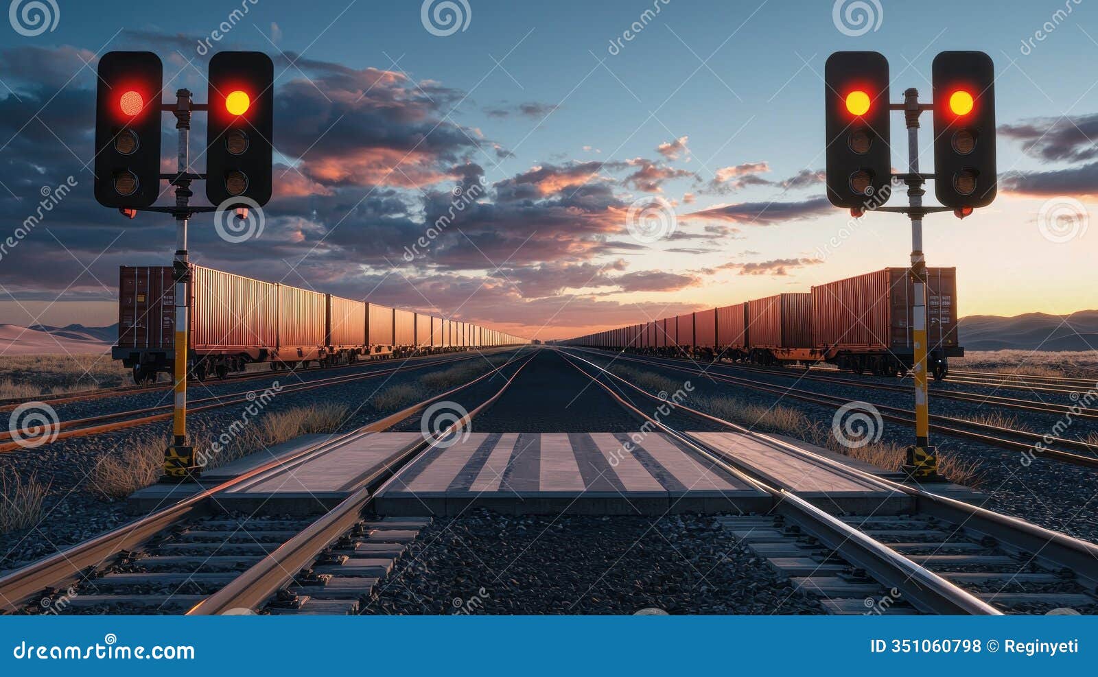 Isolated 8K Render of Safe Minimalist Rail Crossing with Trains Stock ...