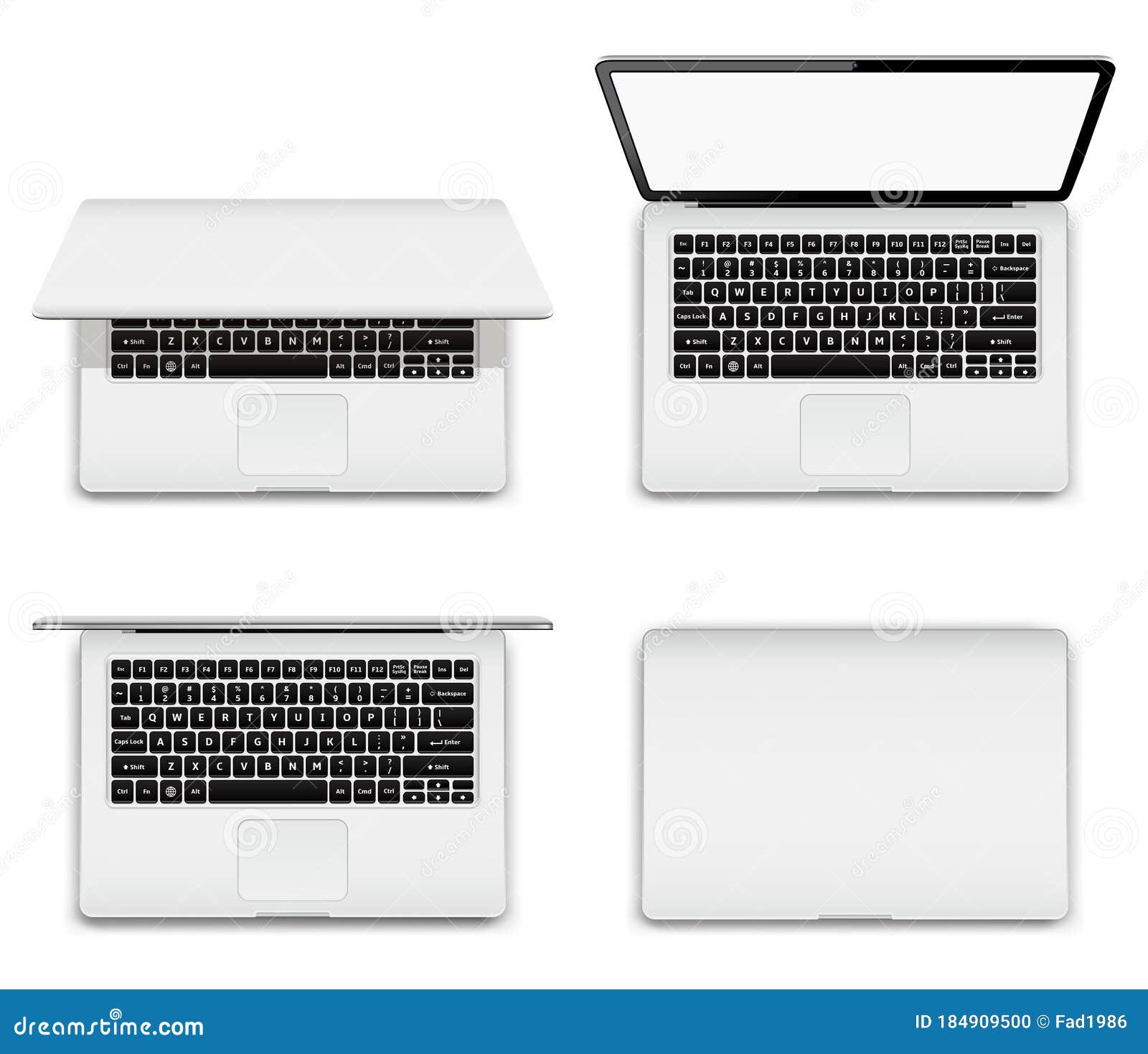 Isolated Laptop with Open and Closed Screen on White Background Stock ...