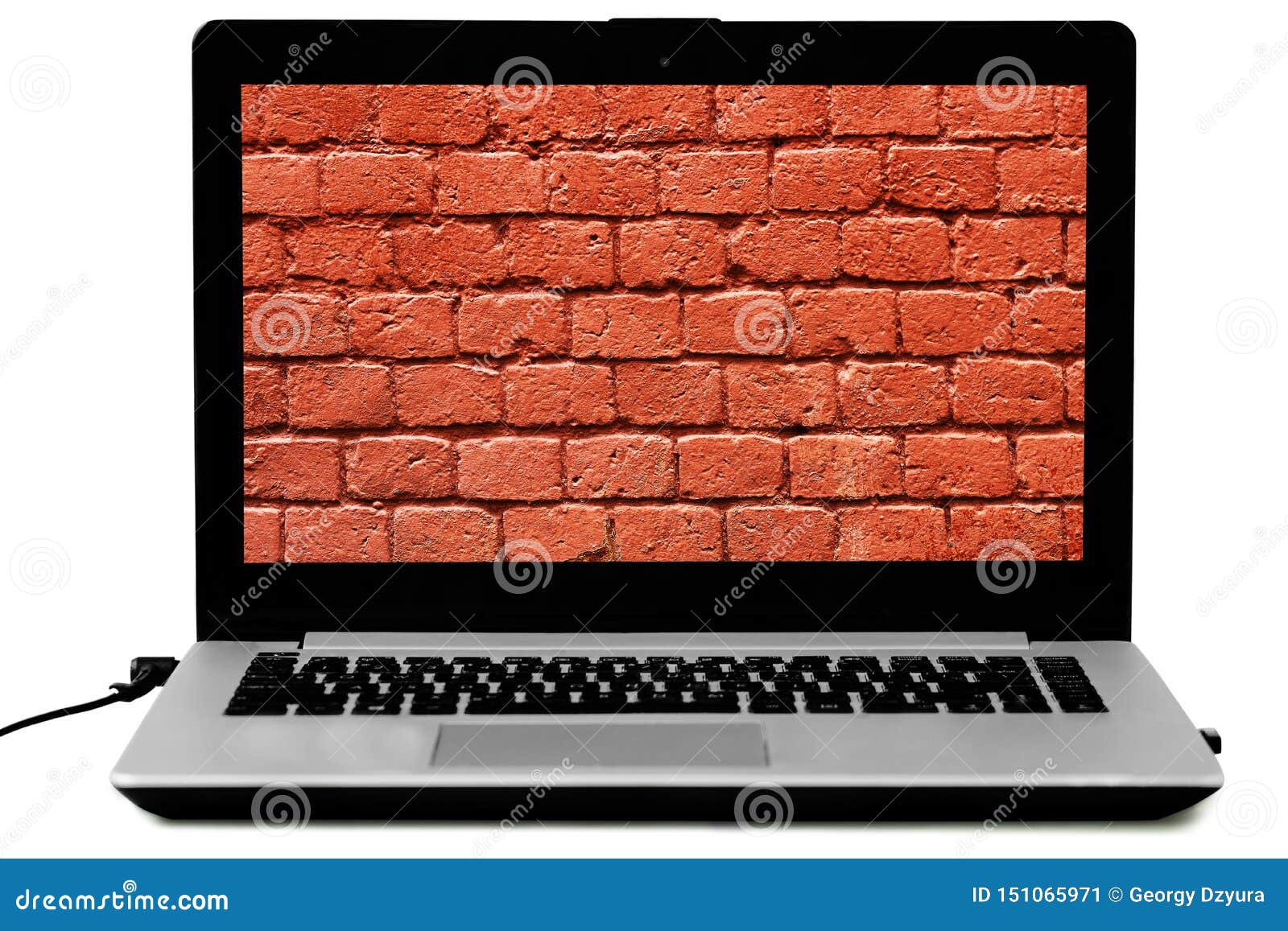Isolated Laptop with a Red Brick Wall on the Screen Stock Image - Image ...