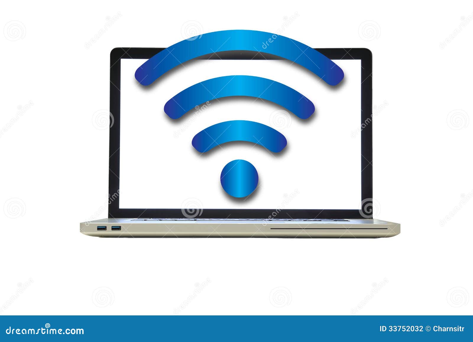 Isolated Laptop and Wireless Network Stock Photo - Image of connect ...