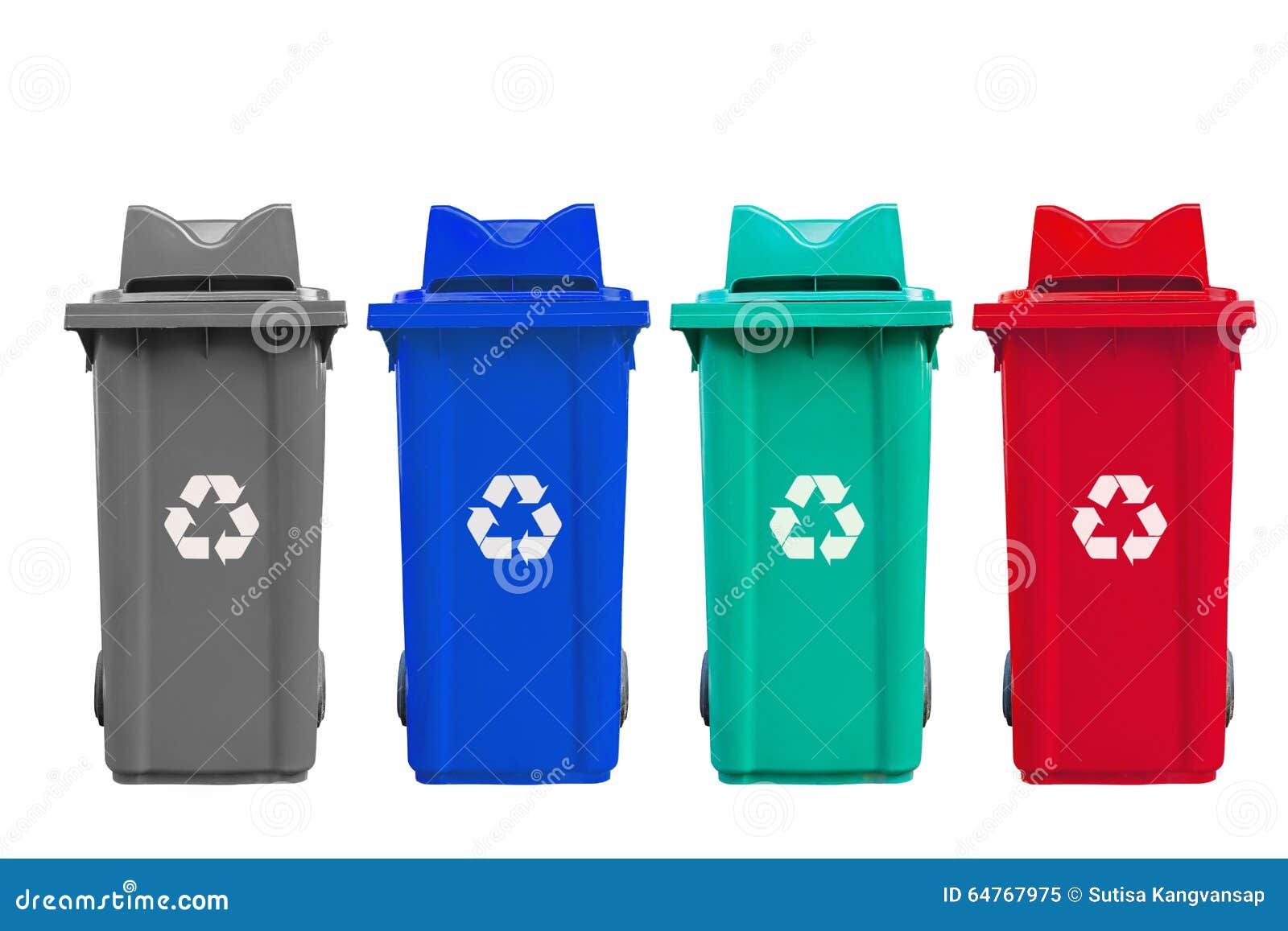 Isolated Large Four Color Garbage Bins with Wheel Stock Image - Image ...