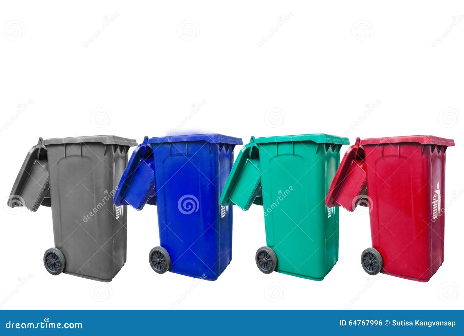 Isolated Large Four Color Garbage Bins with Wheel Stock Photo - Image ...