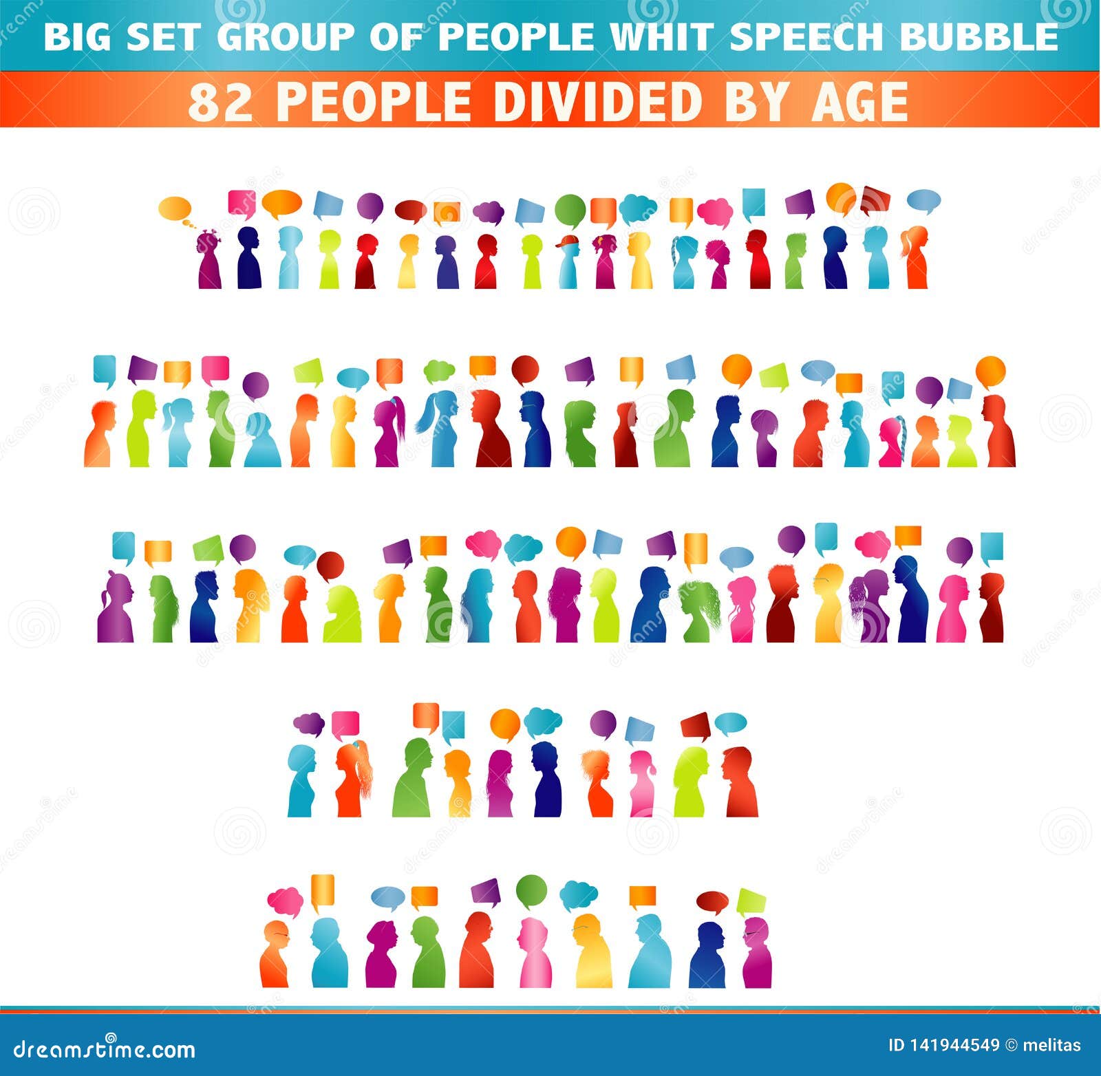 Isolated Large Group Communication of People Talking. Speech Bubble ...