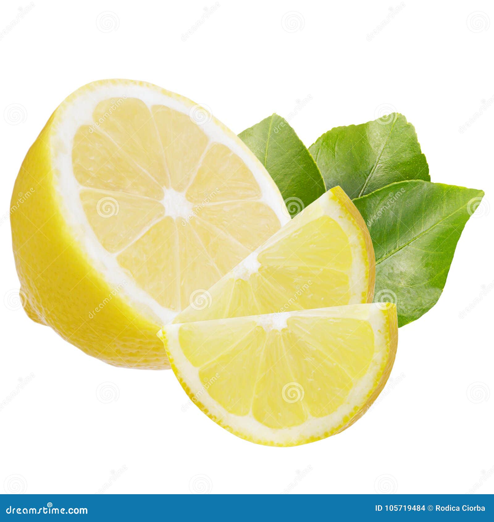 Half Lemon Fruit with Slices and Leaves Isolated on White Stock Photo ...